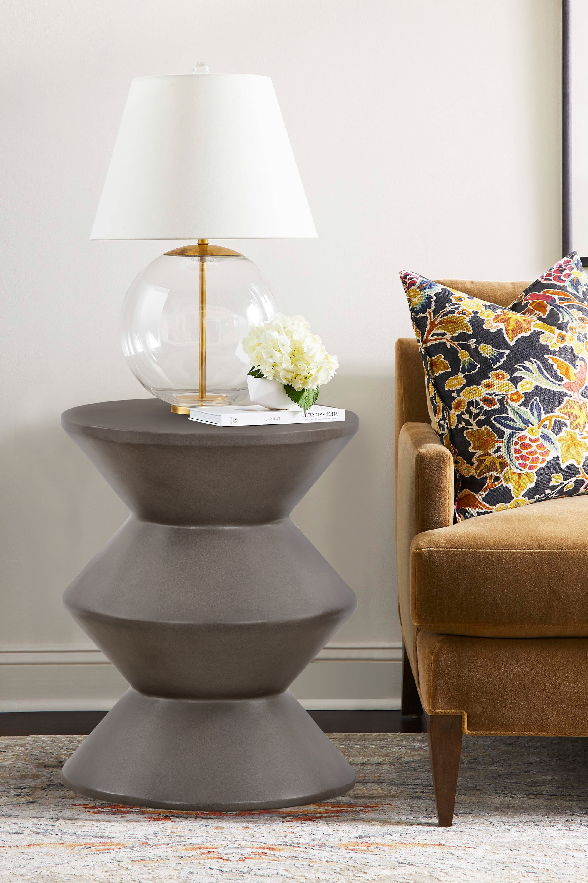 Armen Living Lizzie Stone Indoor Outdoor Accent Stool End Table, Gray ...