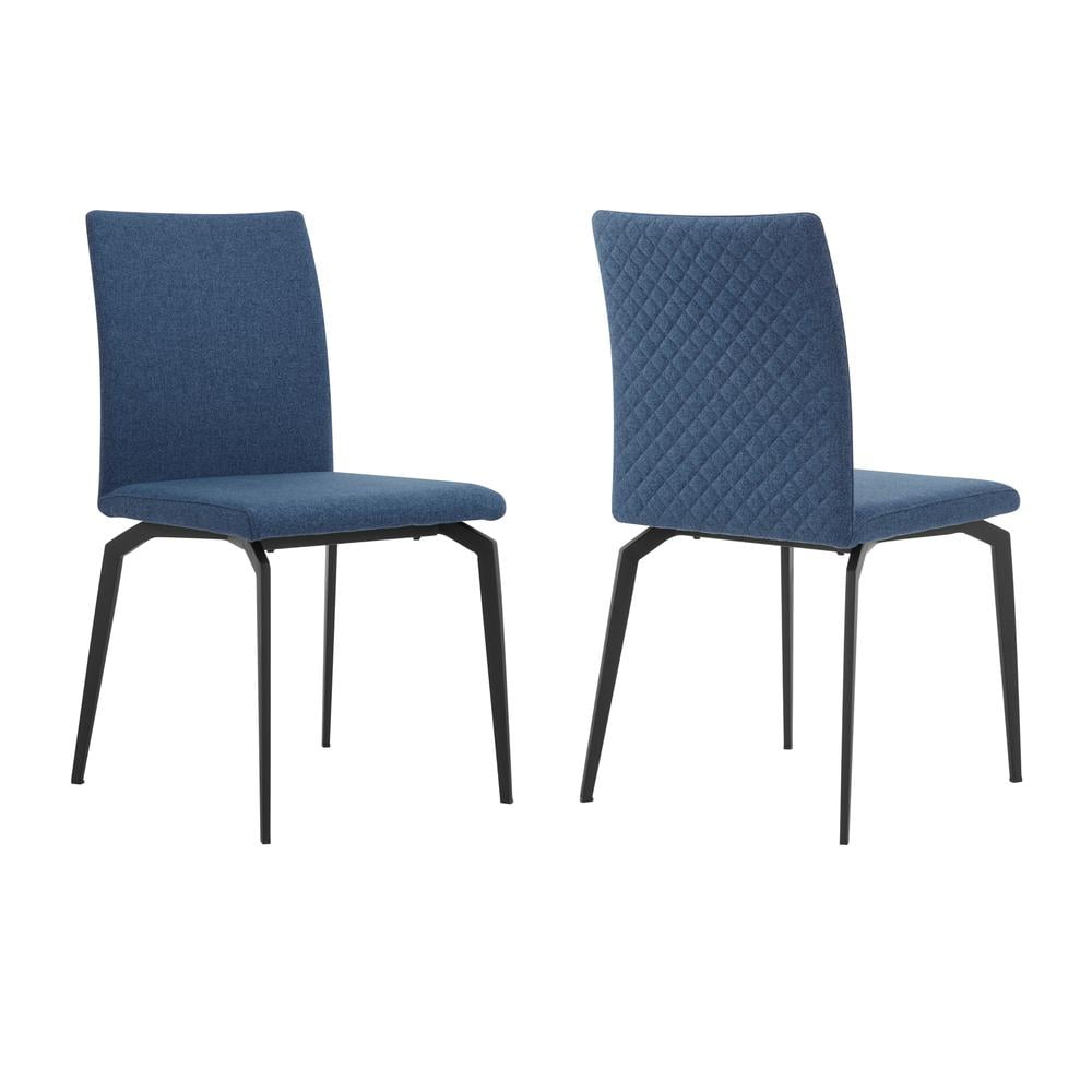 Armen Living Lyon Modern Fabric & Metal Dining Chair in Blue (Set of 2 ...