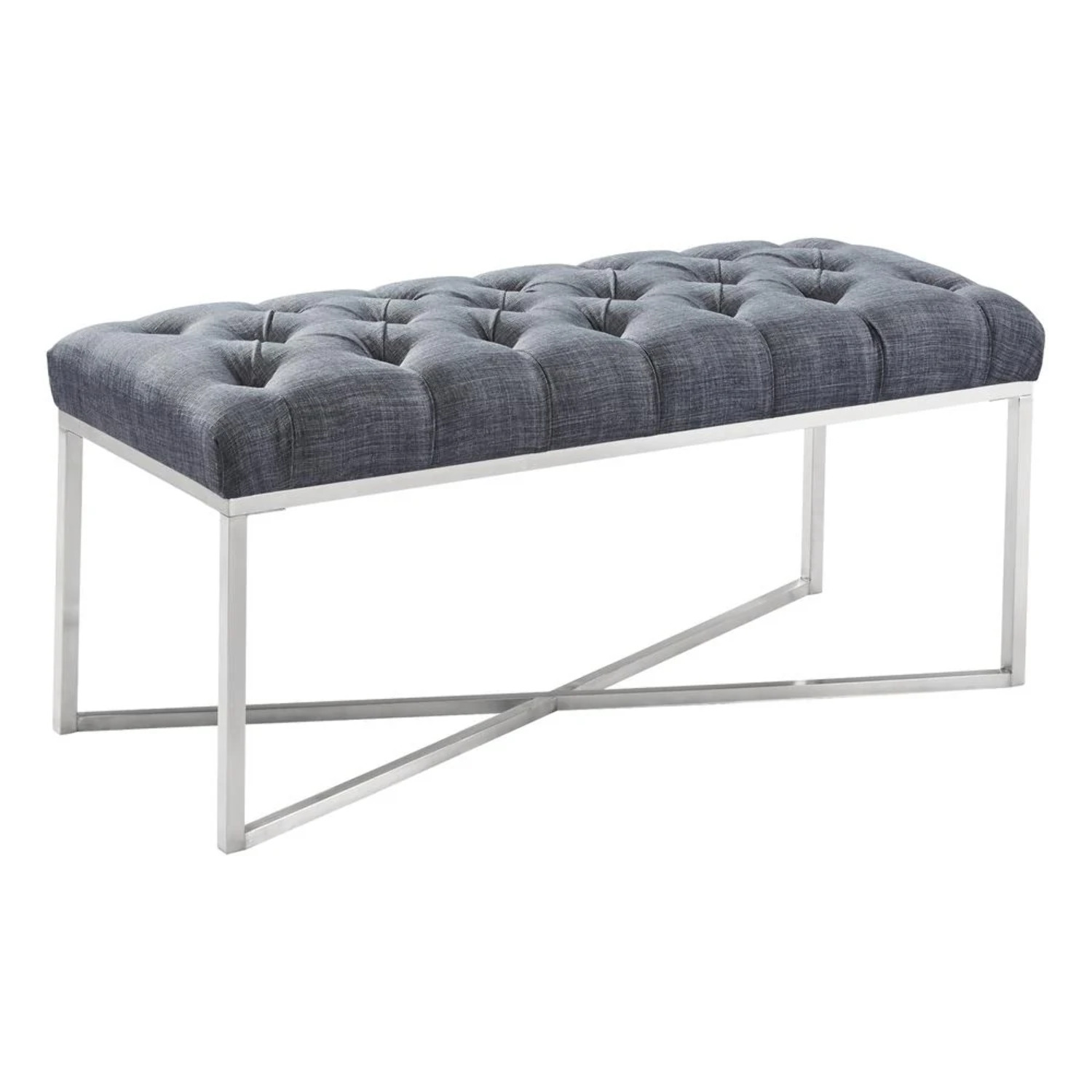 Armen Living Noel Contemporary Bench in Slate Grey Linen and Brushed ...