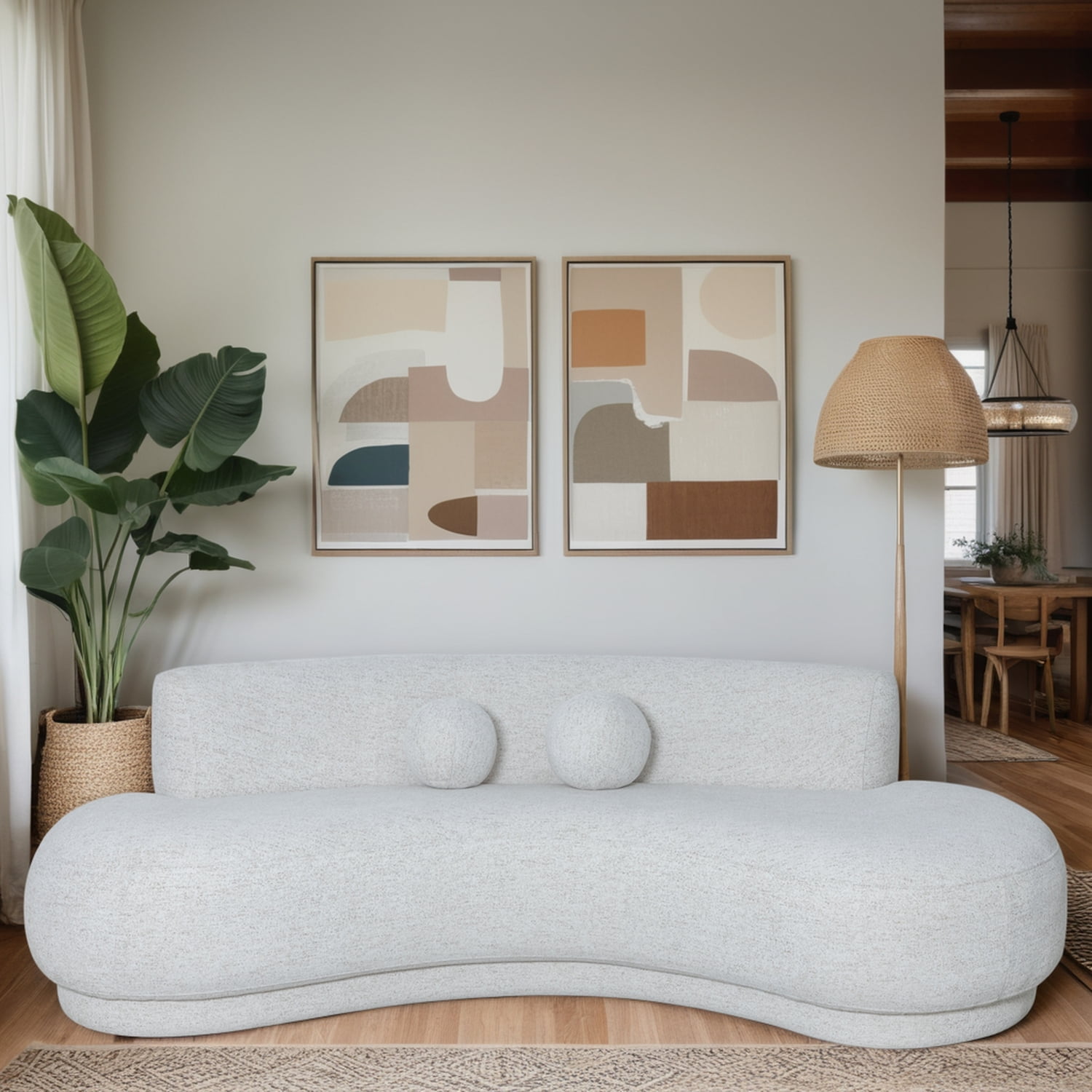 Armen Living Oakland 97.5 in. 3-Seater Sofa in Ivory Fabric with Oval ...
