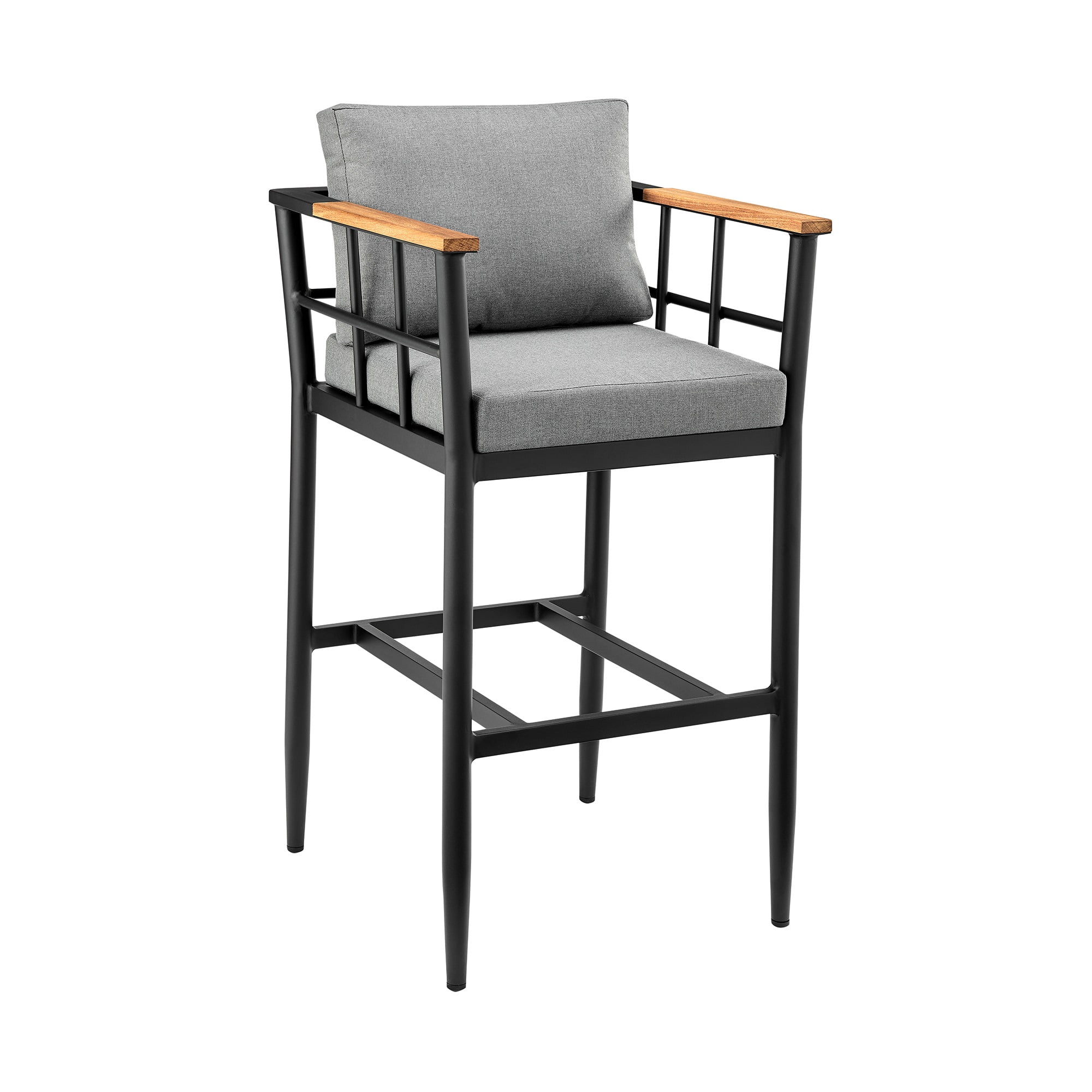 Armen Living Orlando Outdoor Patio Bar Stool in Aluminum and Teak with ...