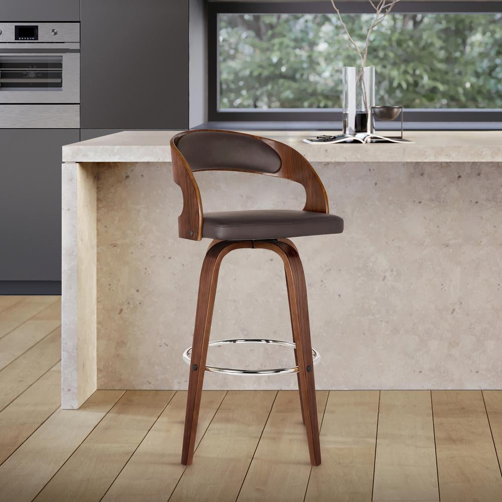 Armen Living Shelly Contemporary Faux Leather Bar Stool in Brown ...