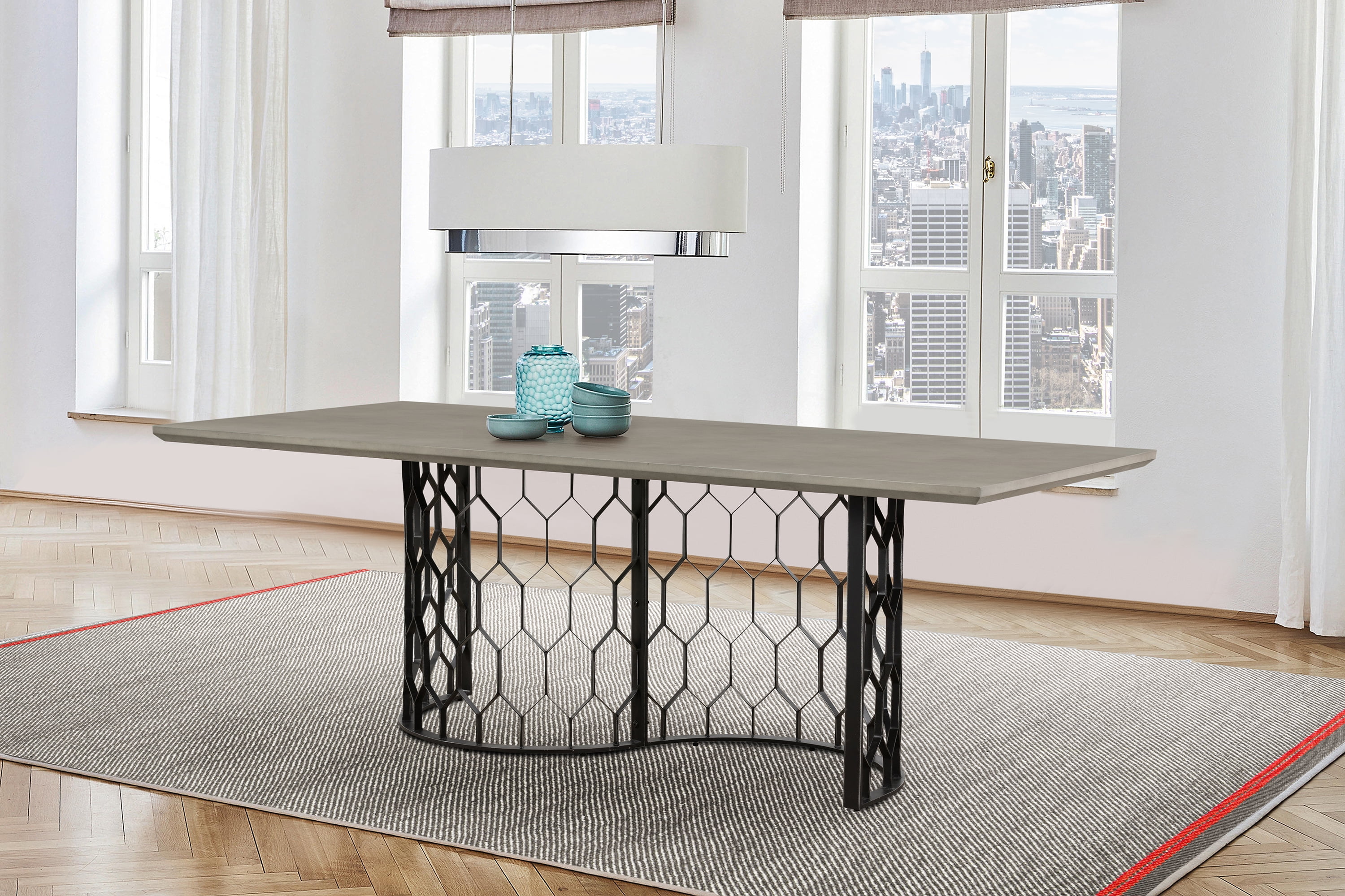 Solange Concrete and Black Metal Rectangular Dining Table - Walmart.com