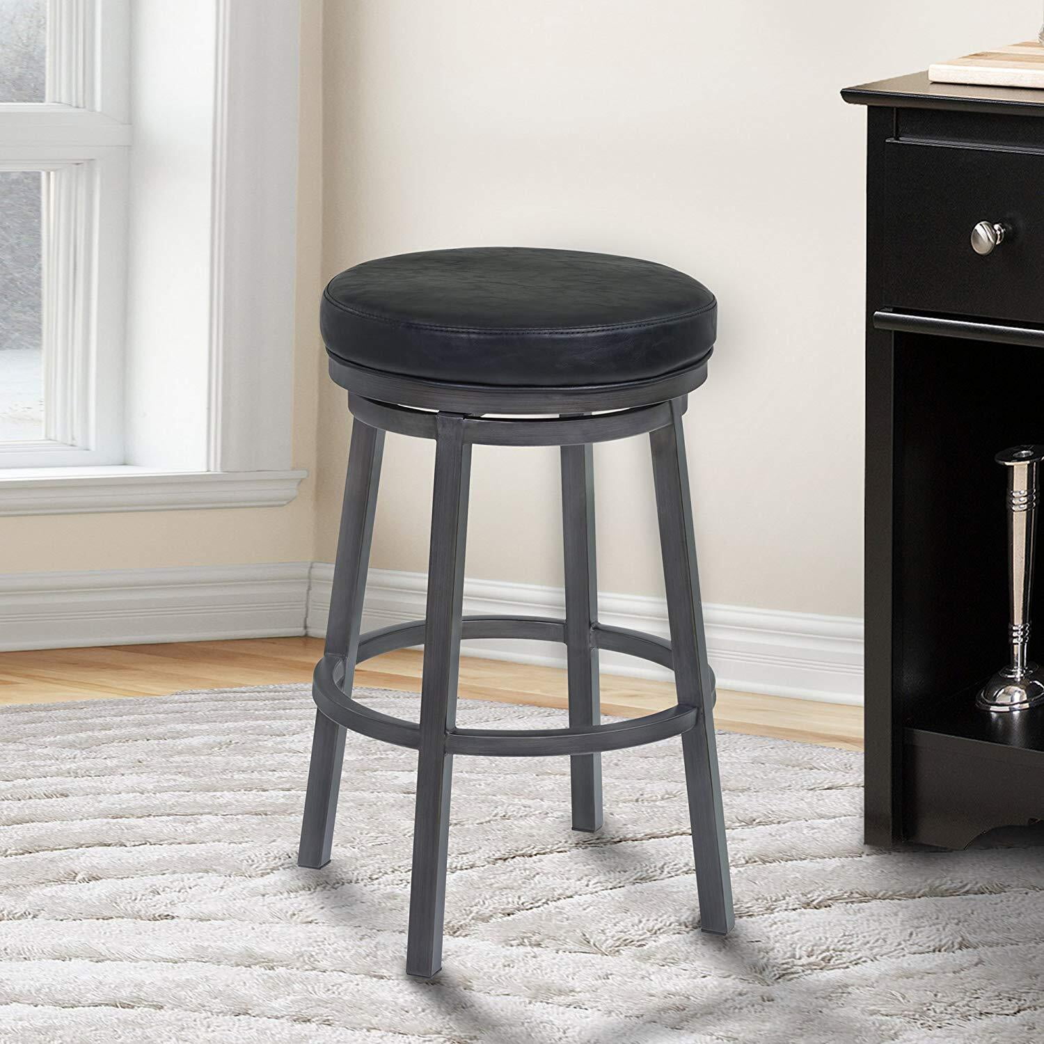 Armen Living Tilden 26" Counter Height Swivel Barstool in Ford Black ...