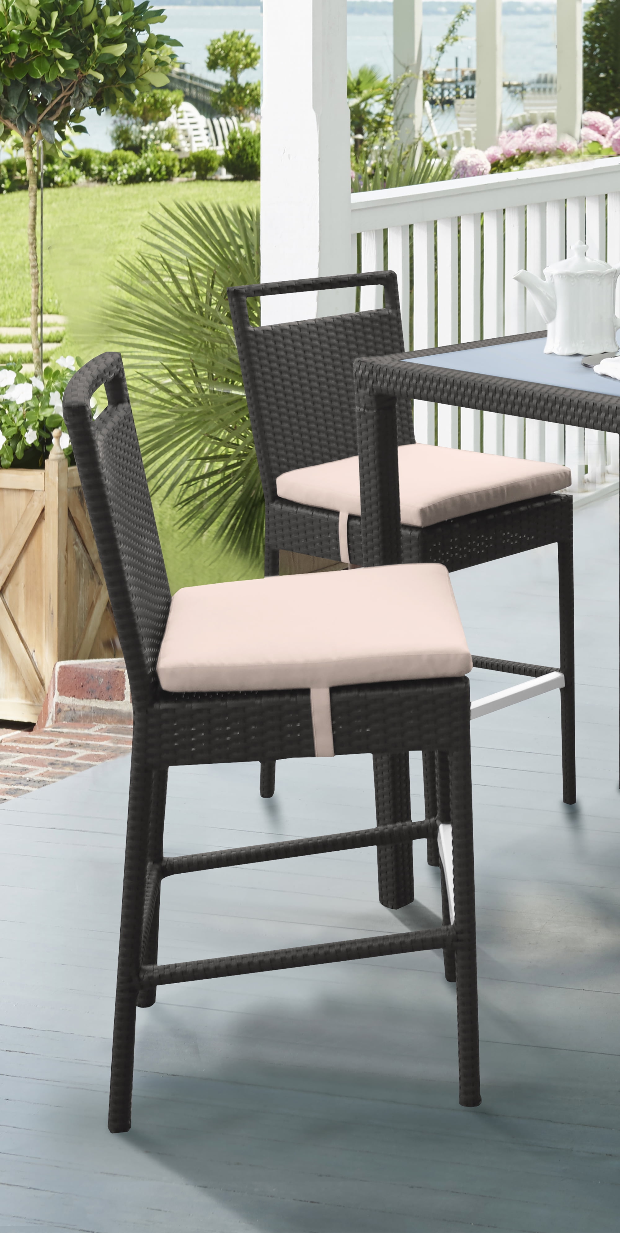 Armen Living Tropez Outdoor Patio Wicker Barstool with Water Resistant ...