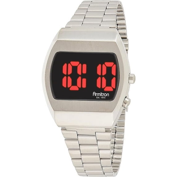 Armitron Men's Stainless Steel Chronograph Digital Watch, Red LED ...