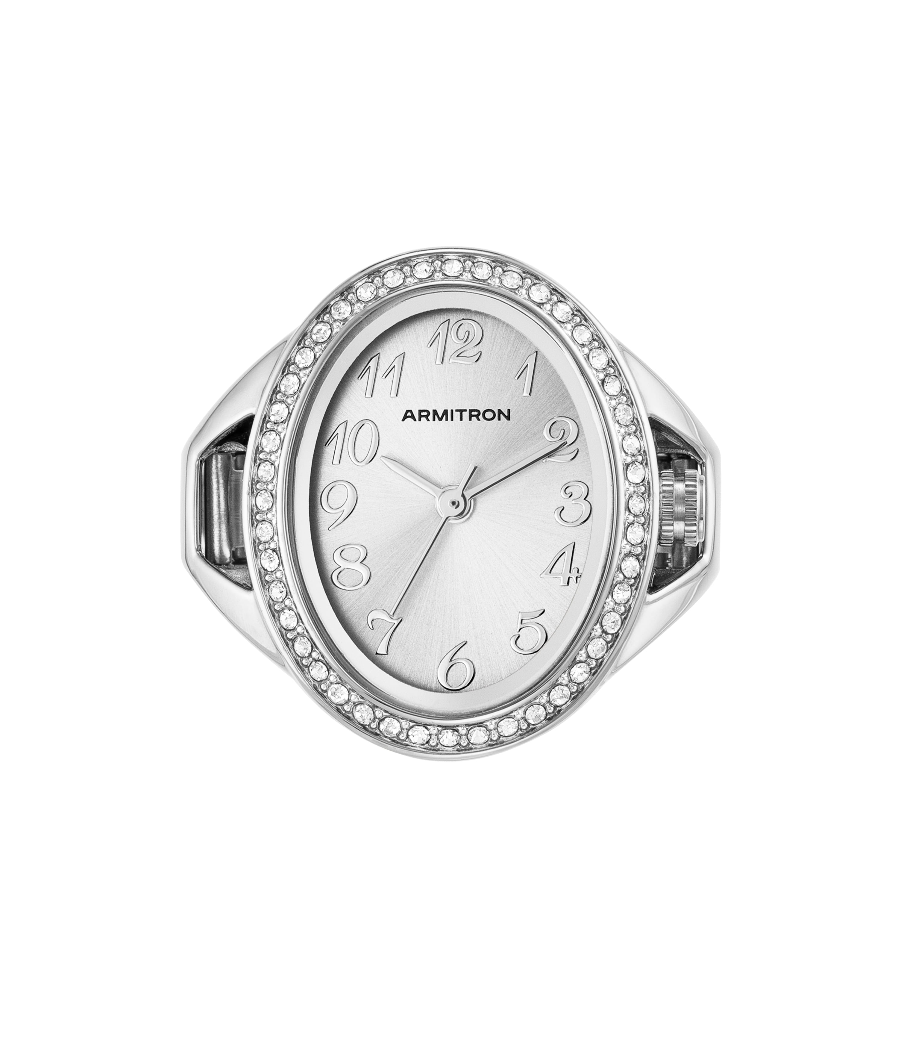 Armitron Women's Silver-Tone Oval Crystal-Accented Ring Watch ...