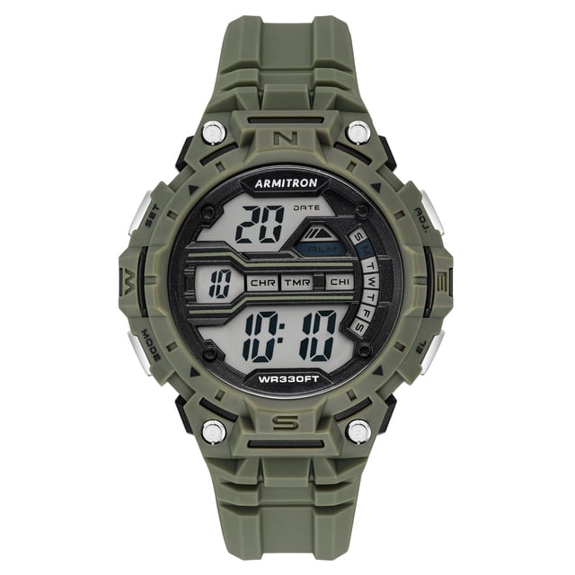 Armitron Unisex Dark Green Resin Digital Sport Watch Featuring Day-Date ...