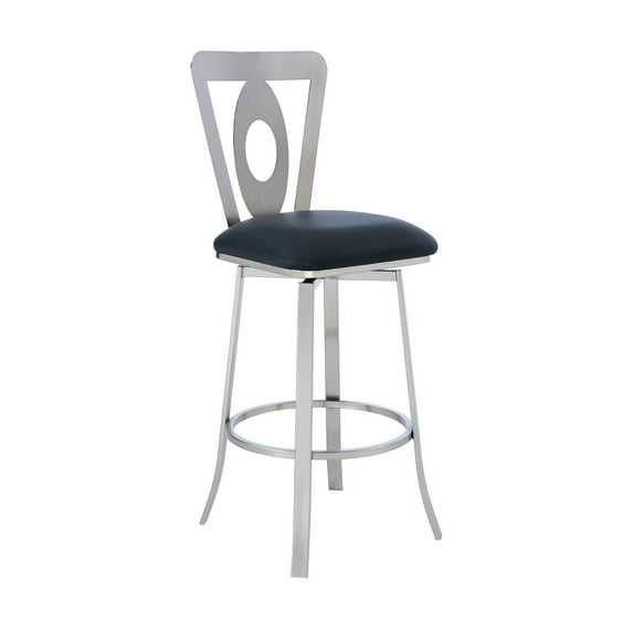 Armless 30" Bar Stool with Gray Faux Leather and Brushed Stainless ...