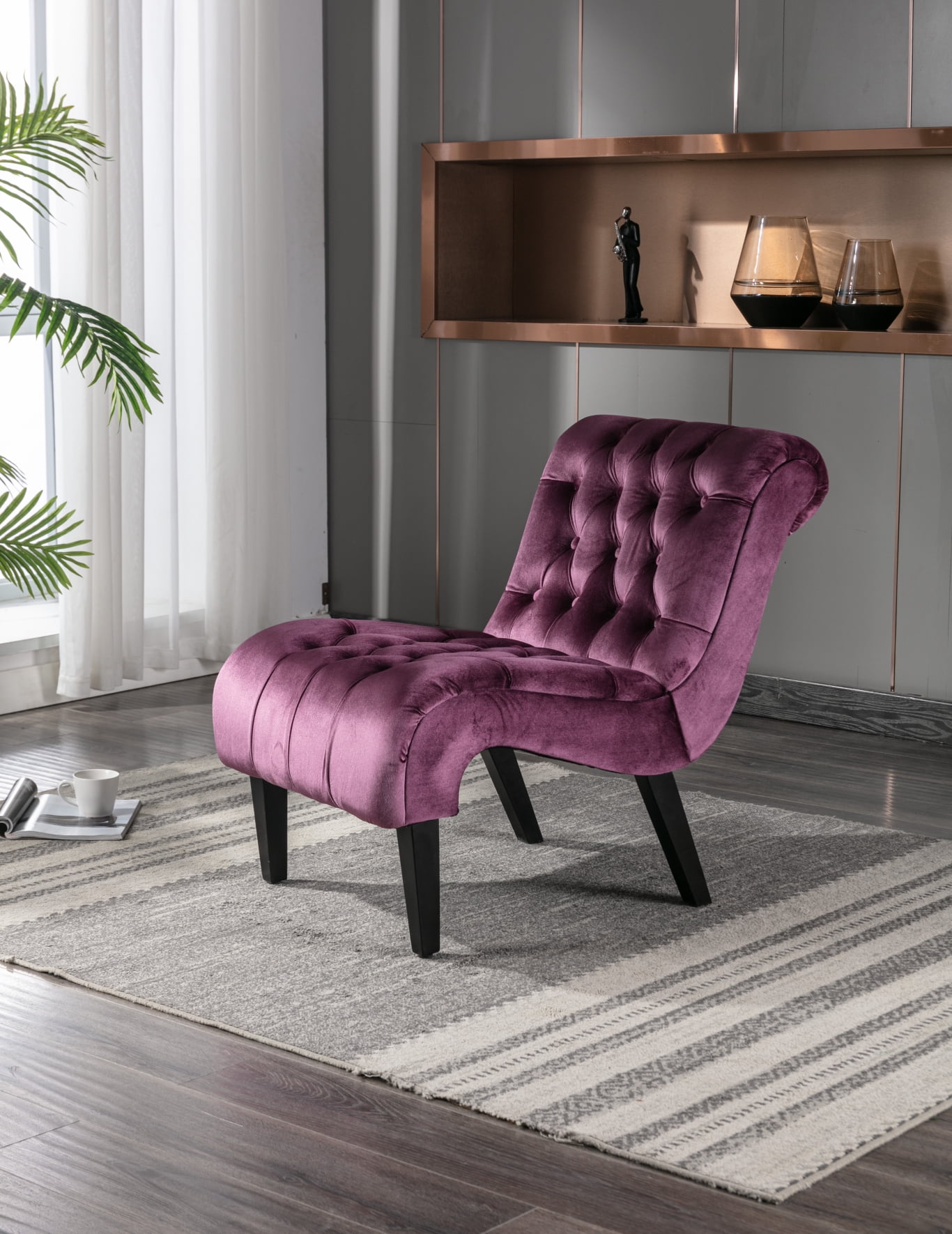 Armless Accent Chair with Ergonomic High Back and Padded Seat ...