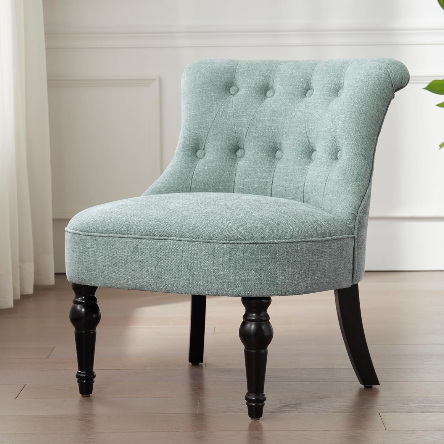 Armless Accent Chair, Living Room Chairs with Wooden Legs, Comfy Tufted ...