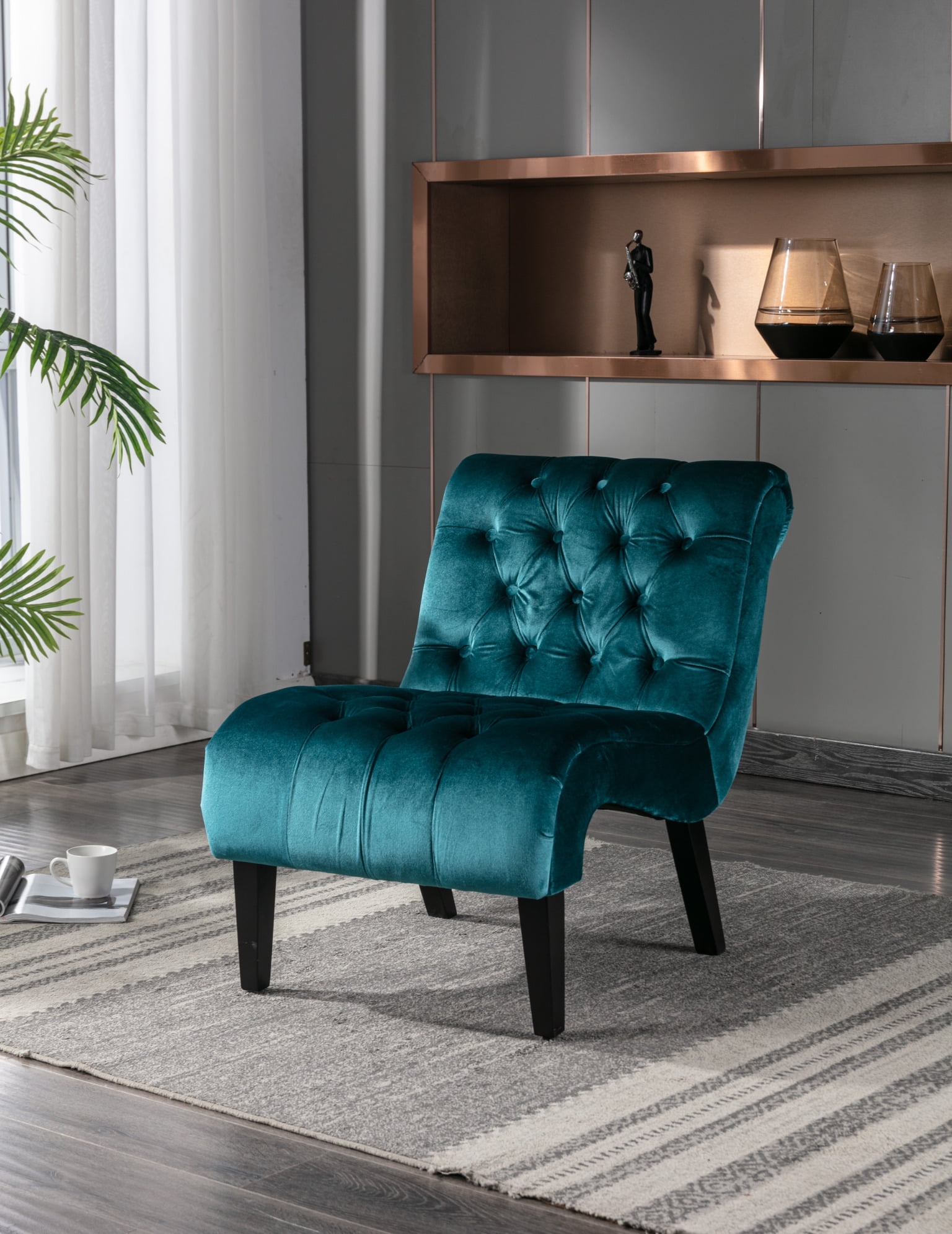 Armless Accent Chair with Metal Legs, Upholstered Tufted Sofa Chair ...