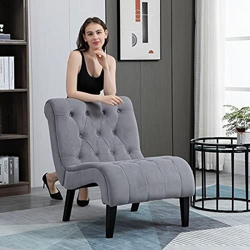 Armless Accent Chair Upholstered Button Tufted Living Room Chairs with ...