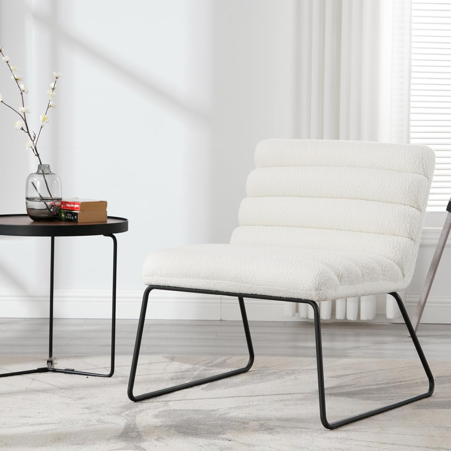 Armless Accent Chair Upholstered Modern Living Room Chair with Metal ...