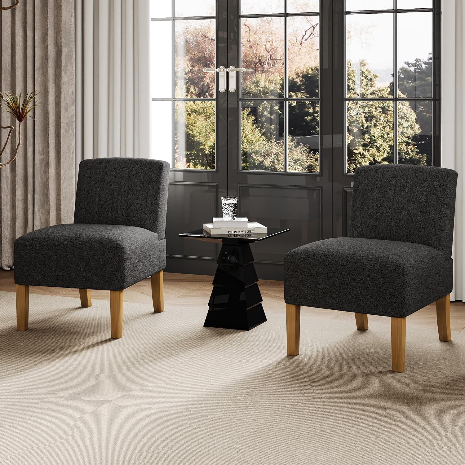 Armless Accent Chair for Living Room, Modern Slipper Chair With Solid ...