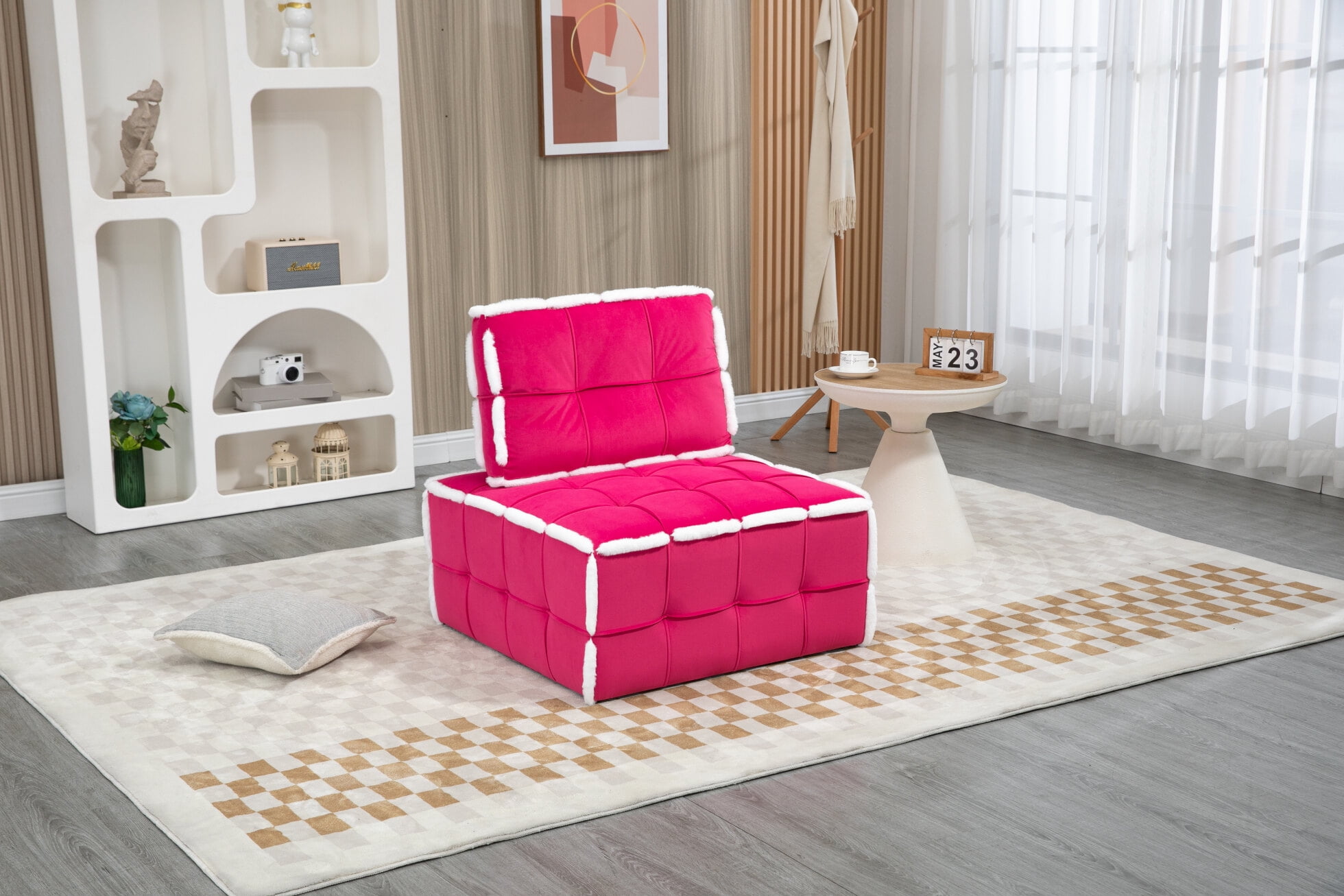 Armless Accent Single Lazy Sofa, Floor Corner Leisure Sofa with Pillow ...