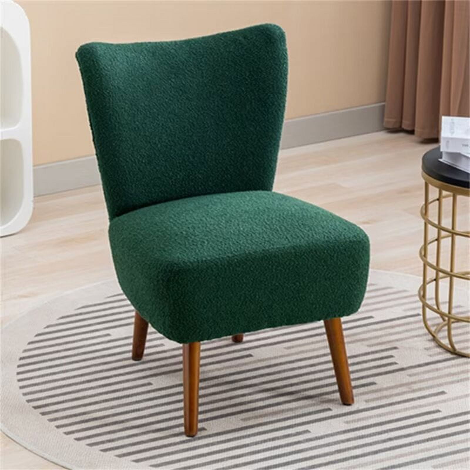 Armless Accent Slipper Chair, Cozy Curved Wingback Armchair with Wooden ...