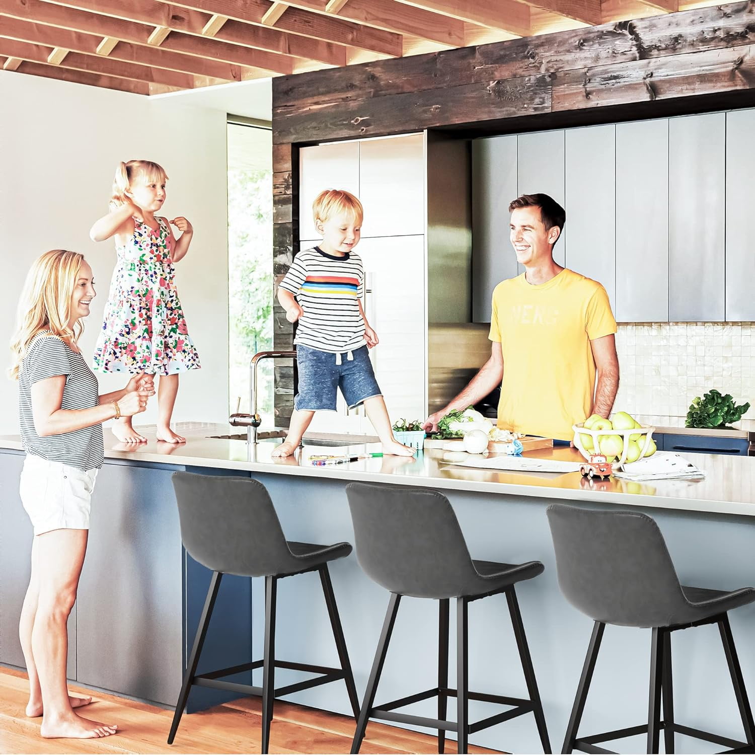 Armless Bar Stools Upholstered 26" Bar Stool with Back Faux Leather ...