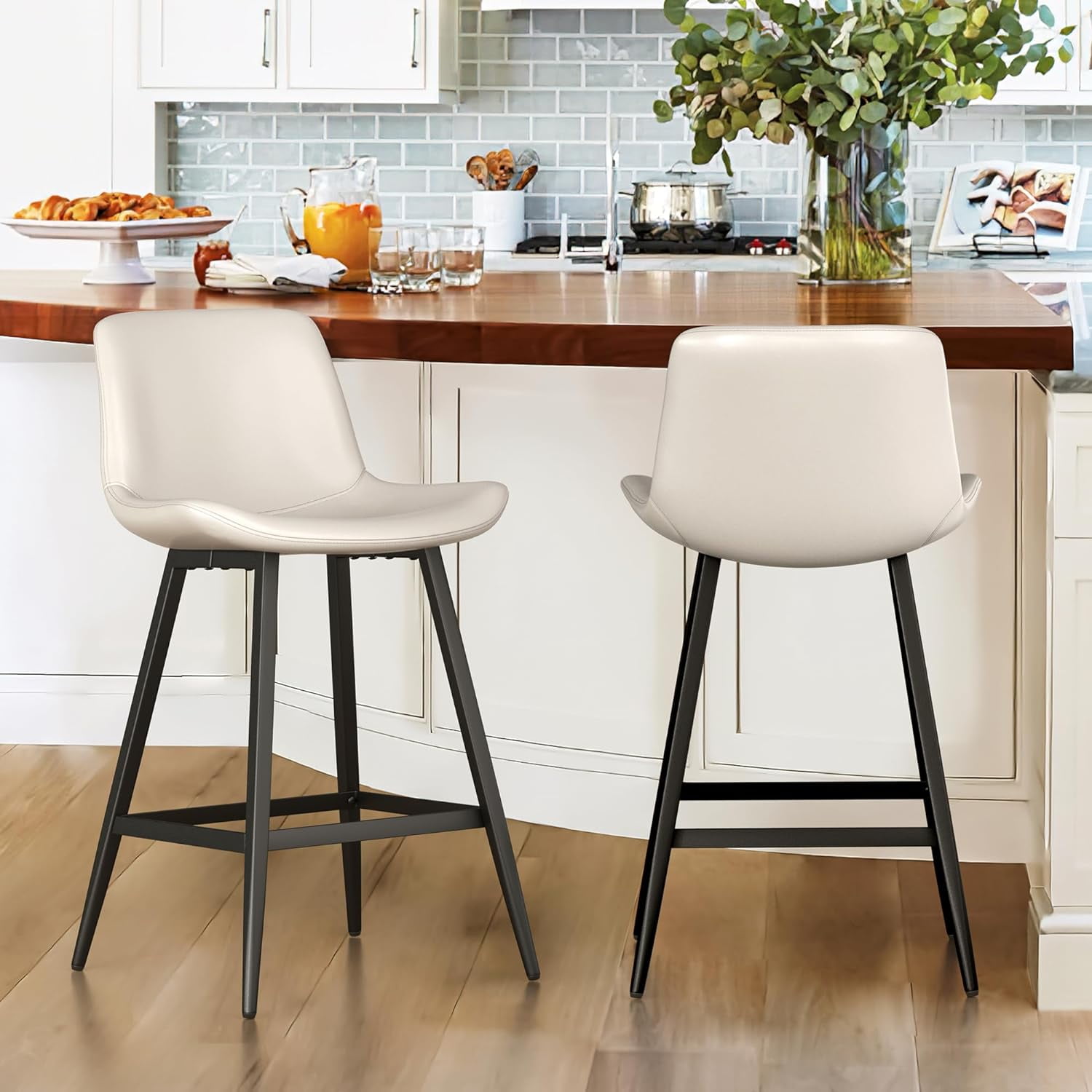 Armless Bar Stools Upholstered 26" Bar Stool with Back Faux Leather ...