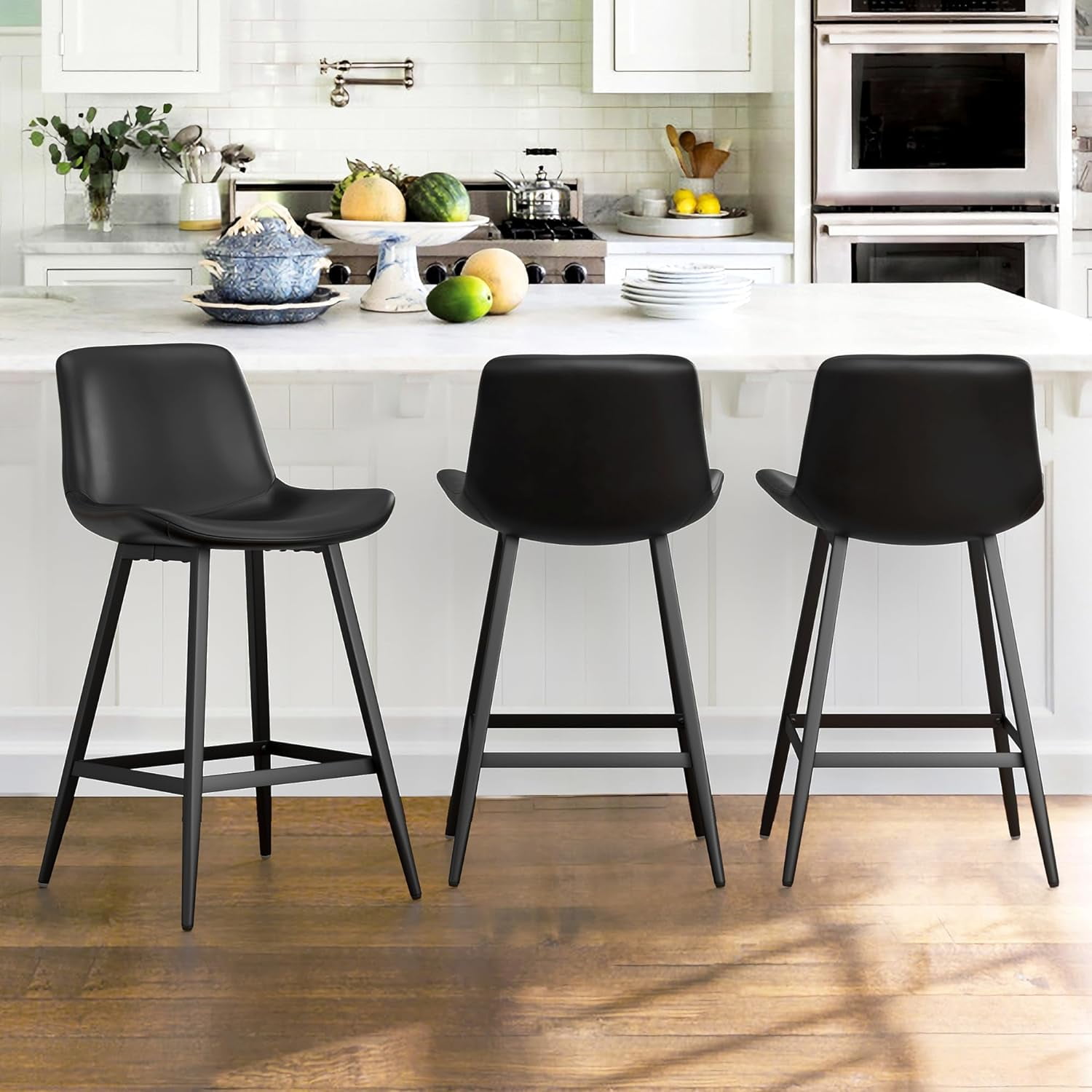Armless Bar Stools Upholstered 26" Bar Stool with Back Faux Leather Performance Material in ...