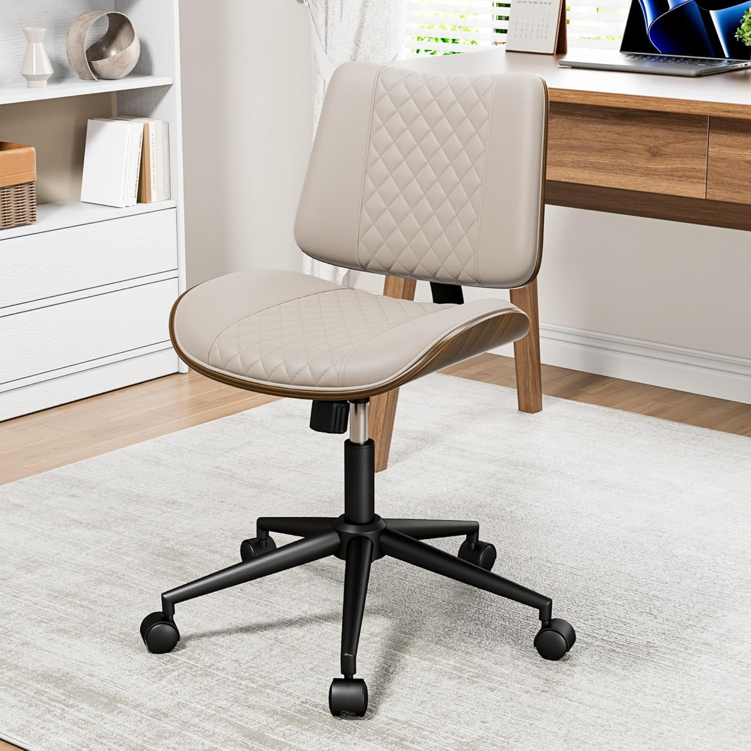 Armless Chair with Wheels Walnut Armless Chair Adjustable Swivel ...