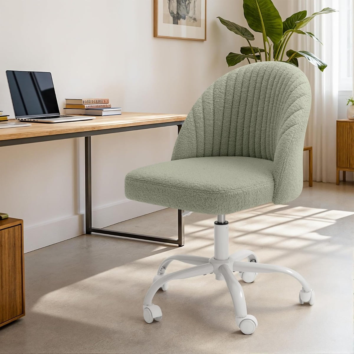 Armless Cute Fabric Office Chair Adjustable Swivel Vanity Task Computer ...