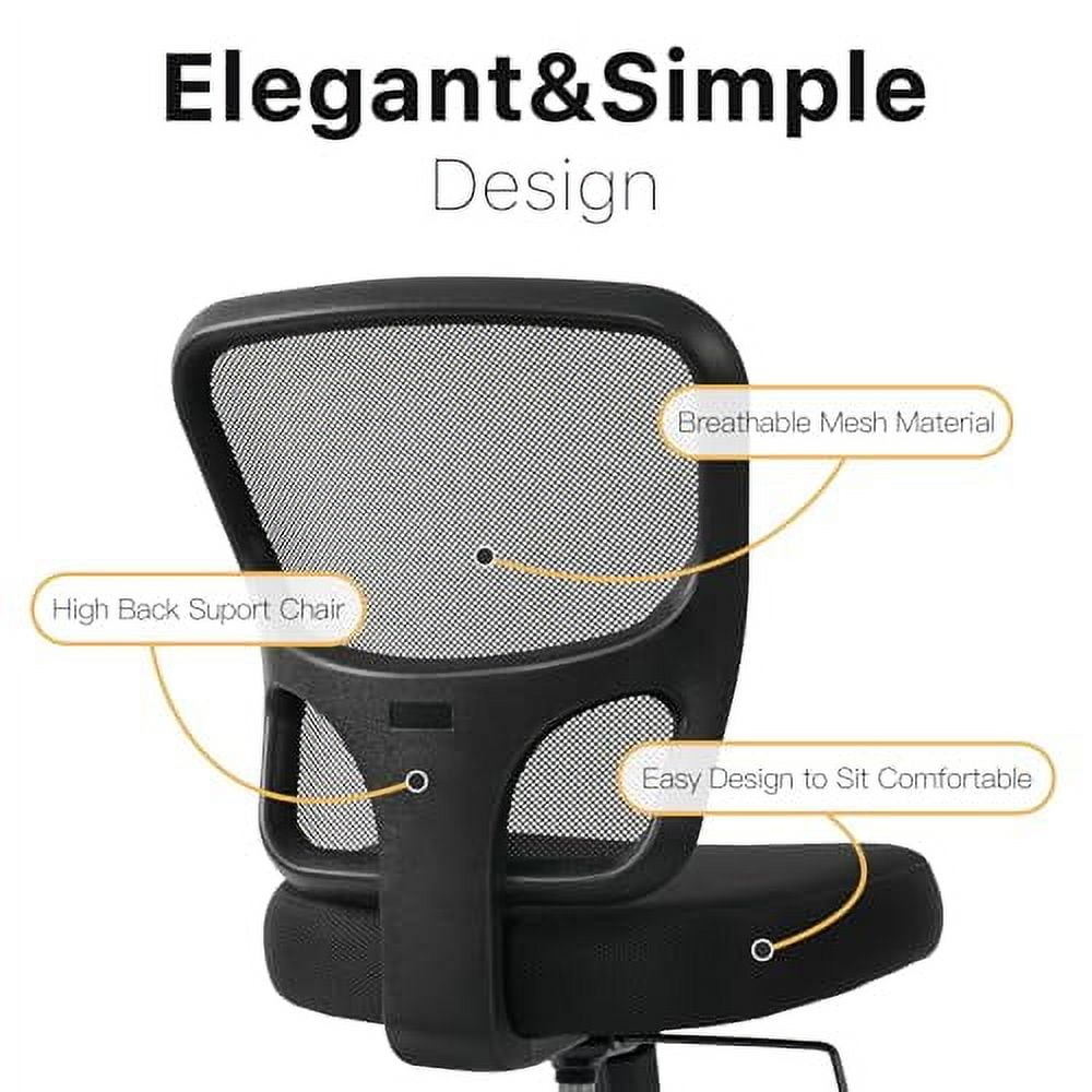 Armless Desk Chair Height Adjustable Computer Chair Ergonomic High Back ...