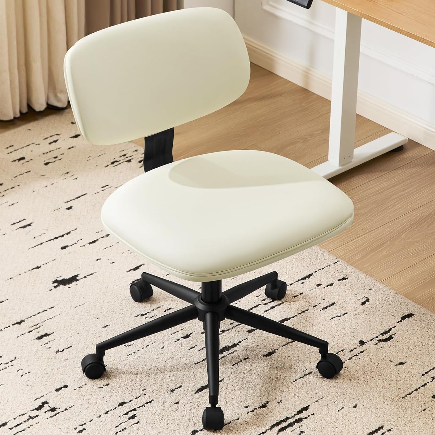 Armless Desk Chair, Home Office Chairs No Arms with Wheels, Leather ...