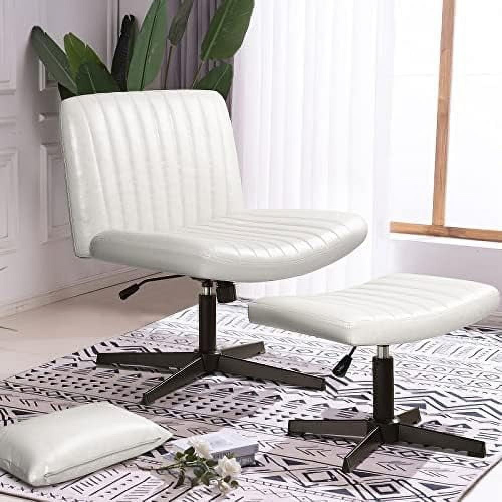 Armless Desk Chair No Wheels with Ottoman&Lumbar Support PU Leather ...