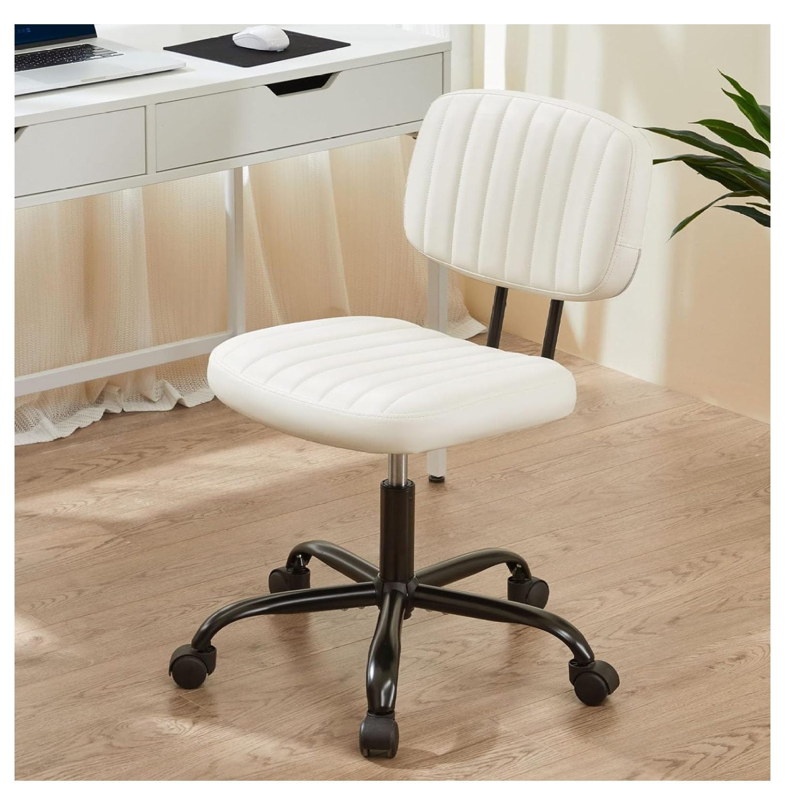 Armless Desk Chair - Small Home Office Chair with Wheels, PU Leather ...
