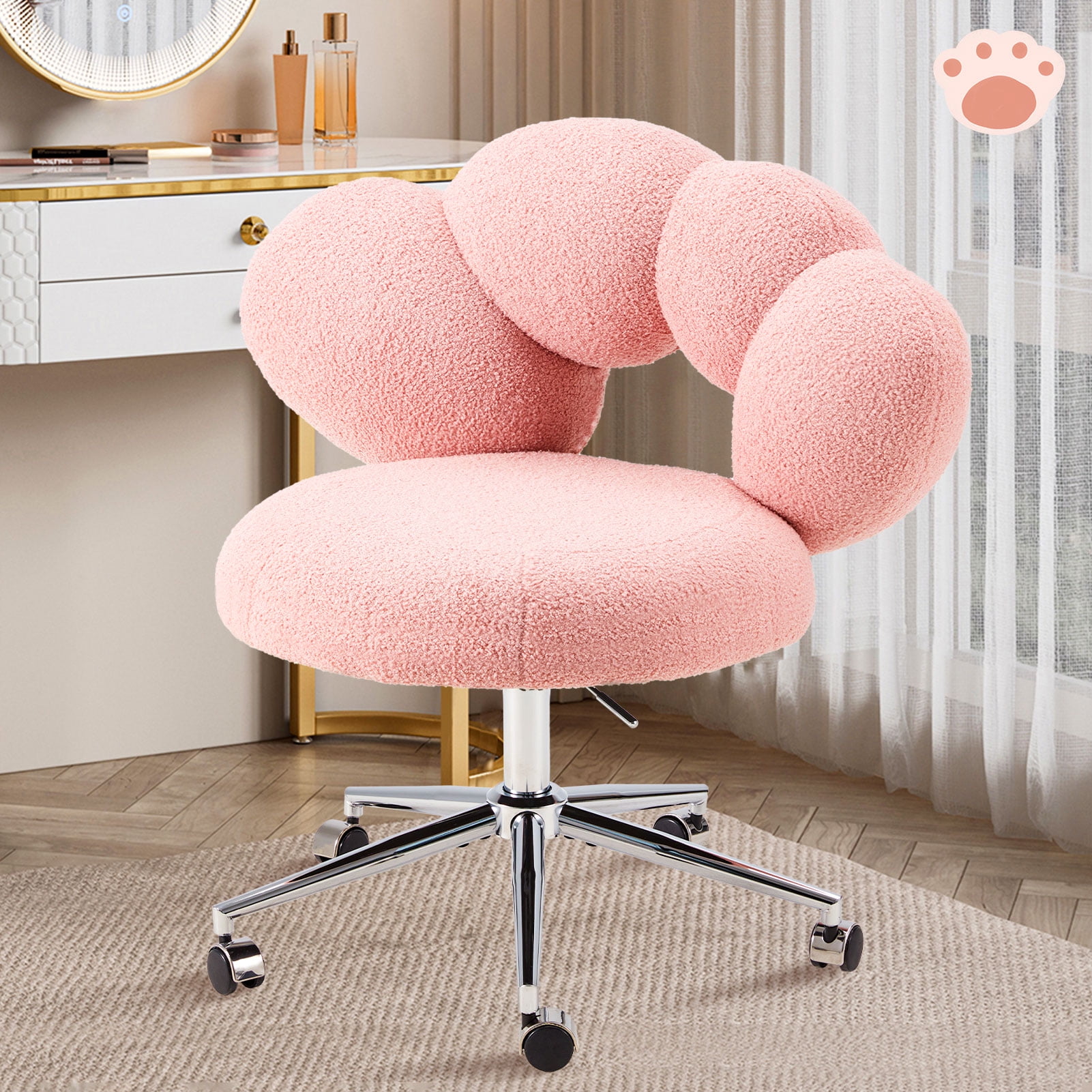 Armless Desk Chair Teddy Fabric Vanity Chair With Wheel - Walmart.com