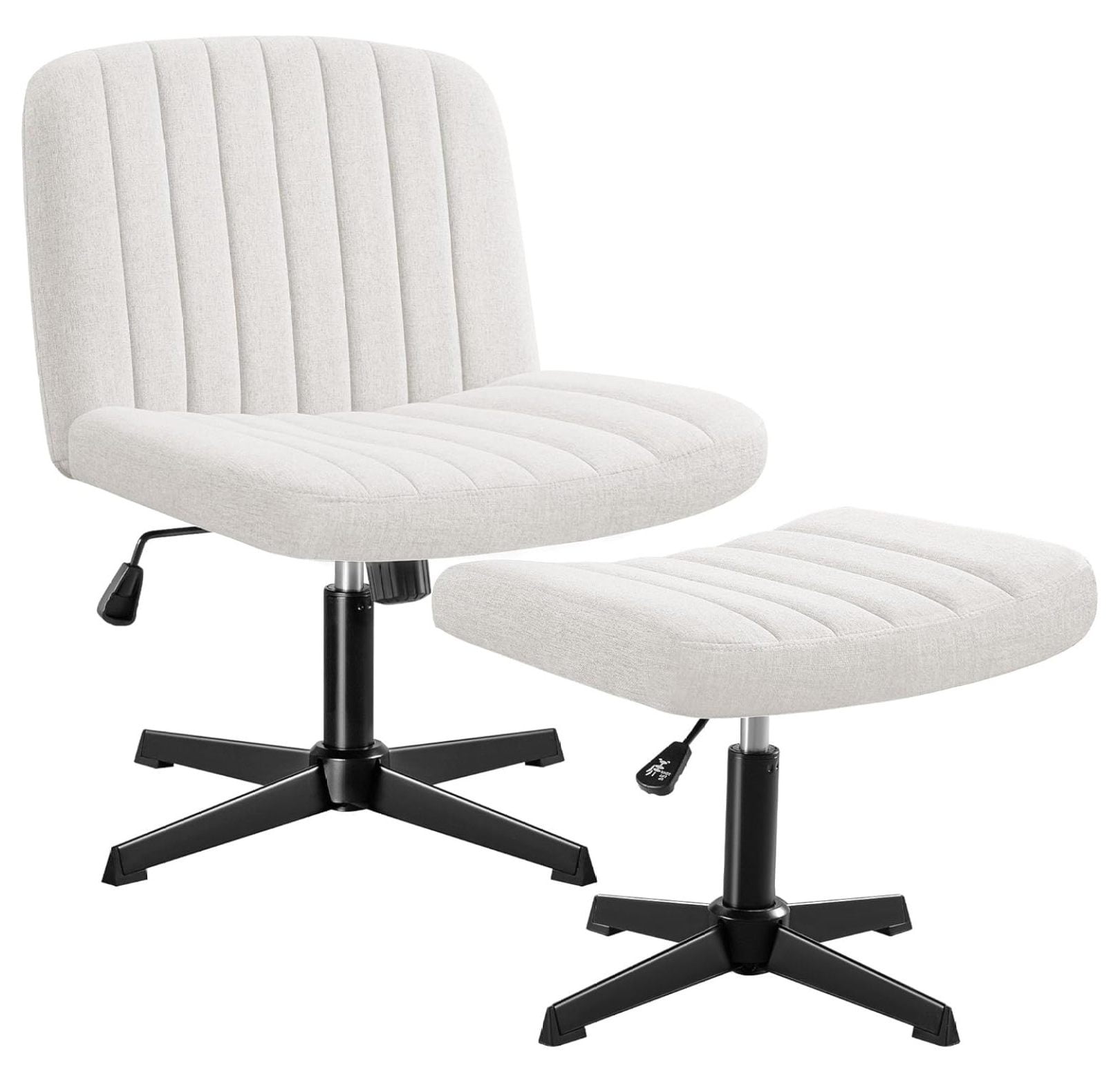 Armless Desk Chair No Wheels with Ottoman, Cross Legged Fabric Home ...