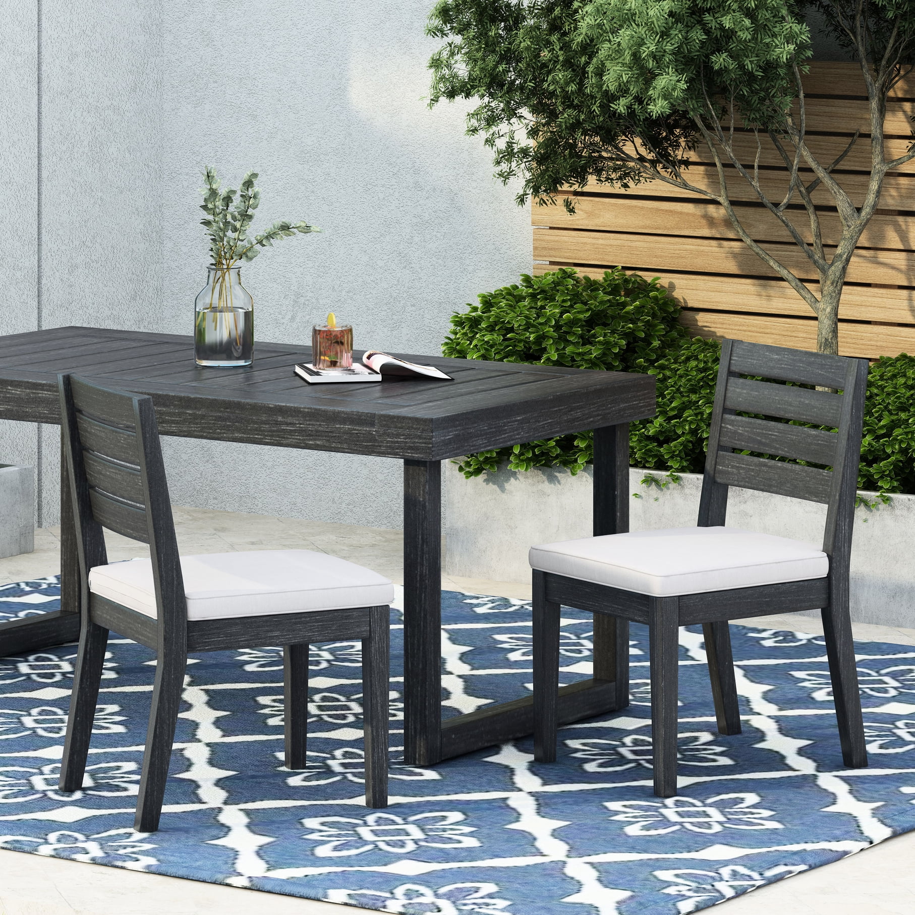 Armless Dining Chair (2), Wood And Waterproof Cushions, Traditional ...