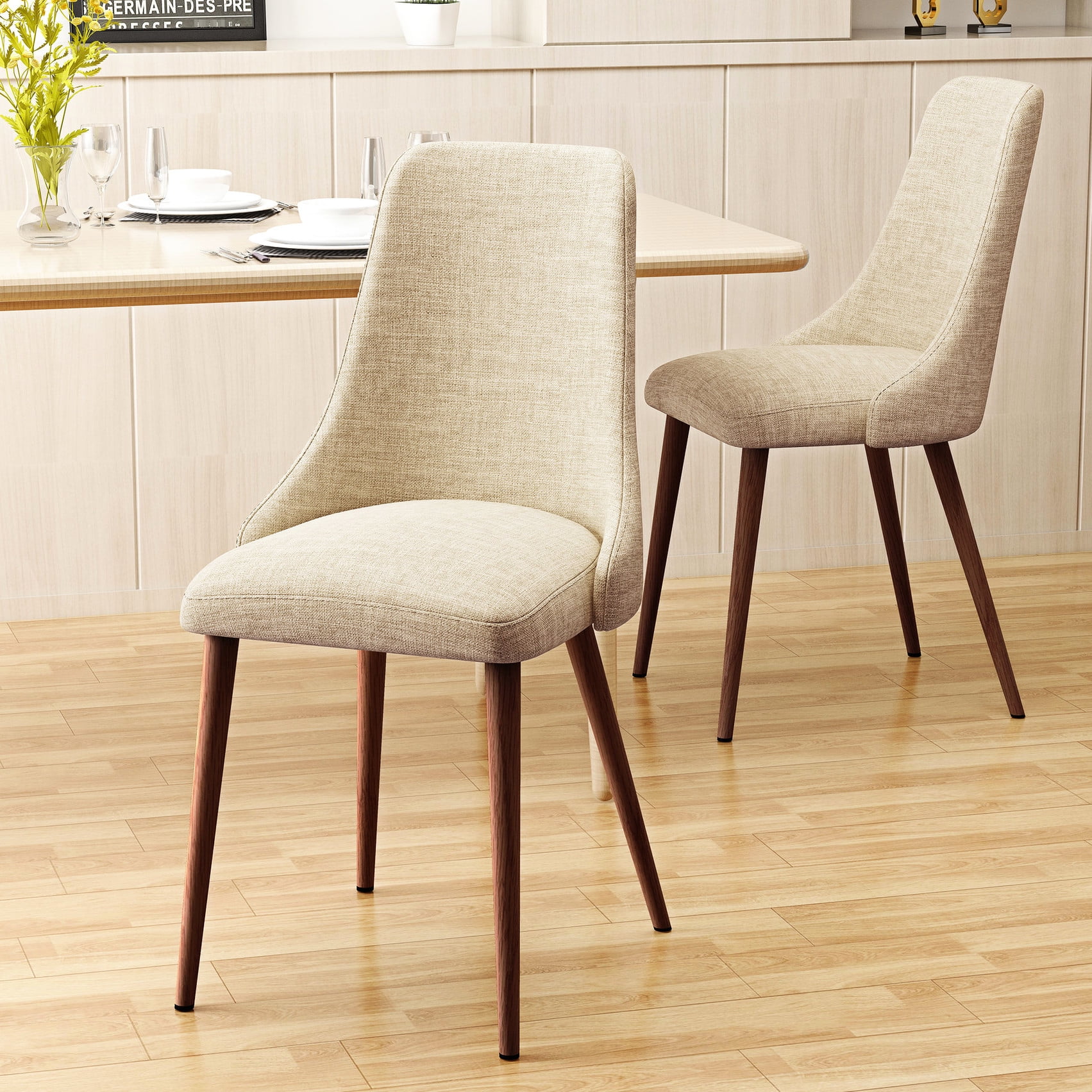 Armless Dining Chairs, Mid Century Style, Set of 2 in Wheat and Dark ...