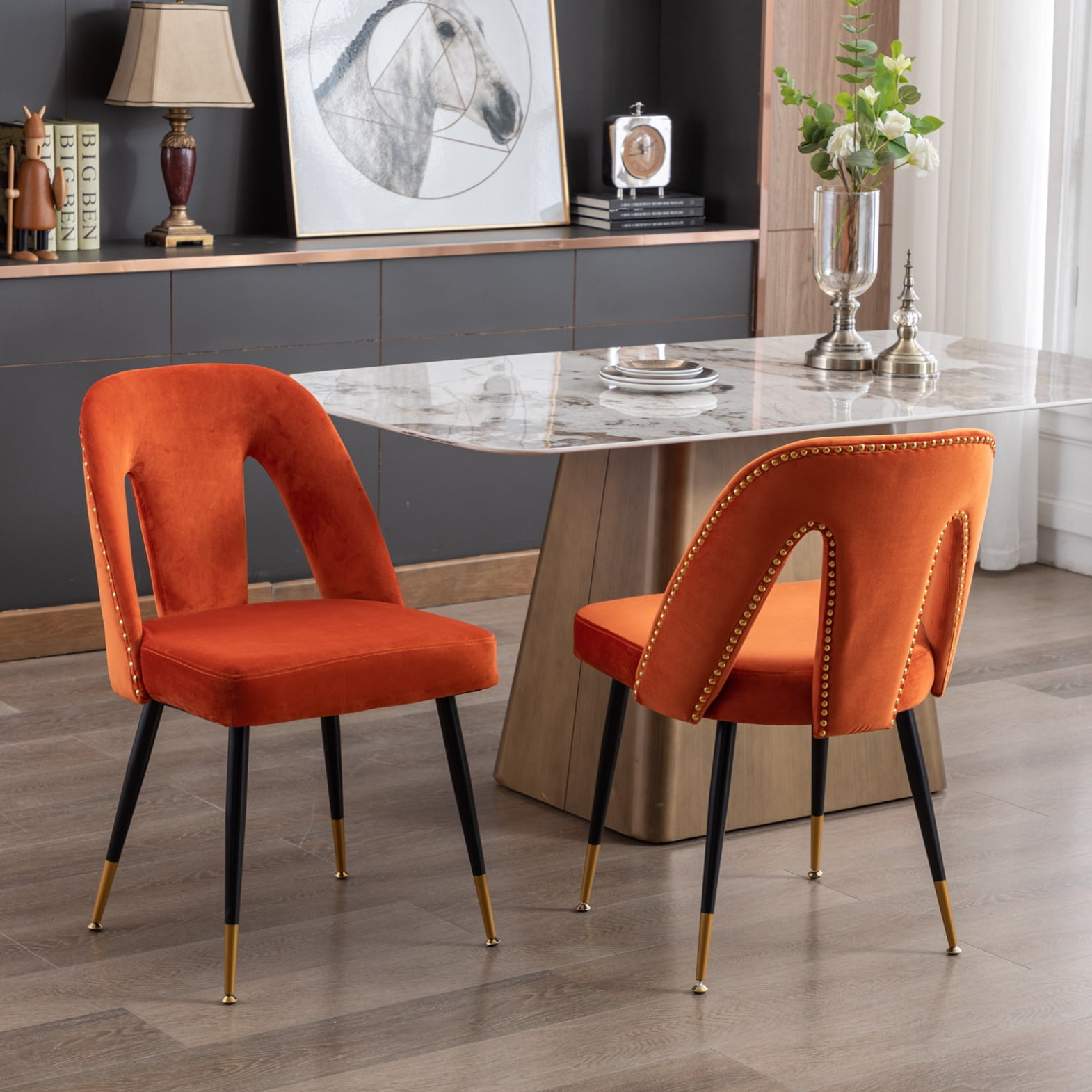 Armless Dining Chairs Set of 2, Velvet Side Chairs with Nailheads and ...