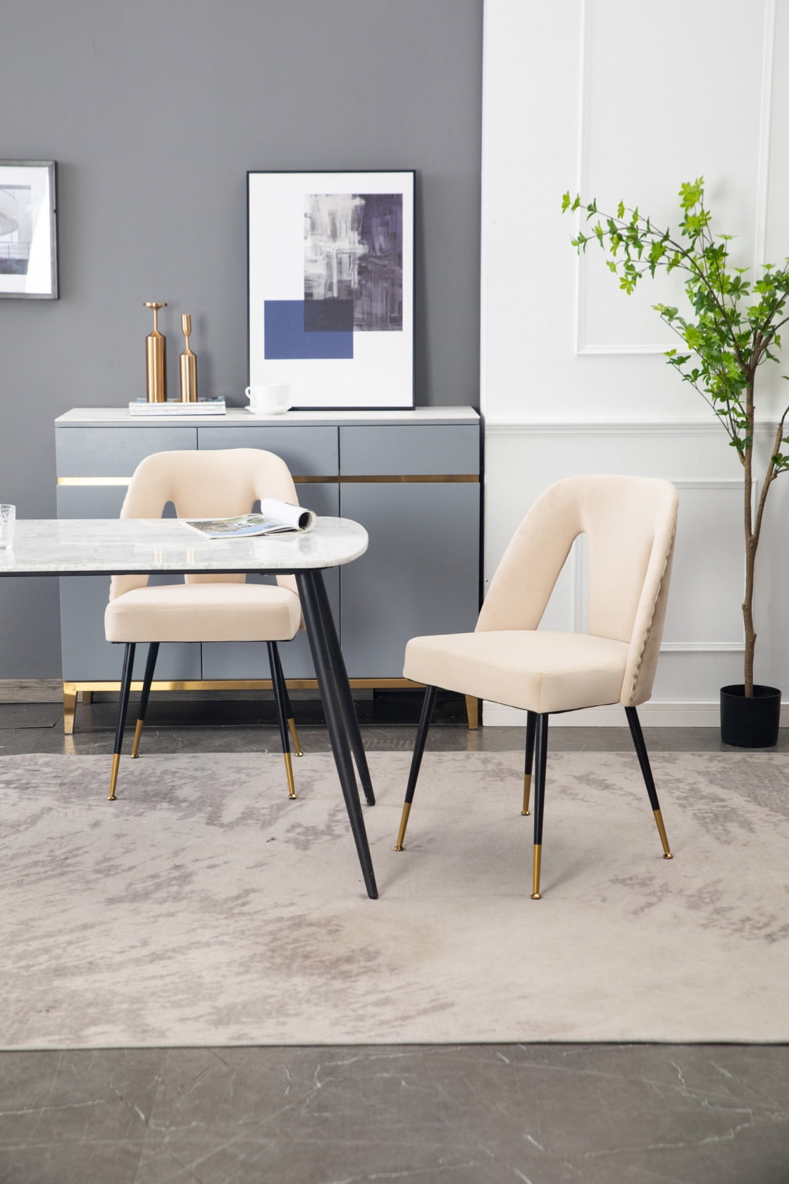 Armless Dining Chairs Set of 2, Velvet Side Chairs with Nailheads and ...