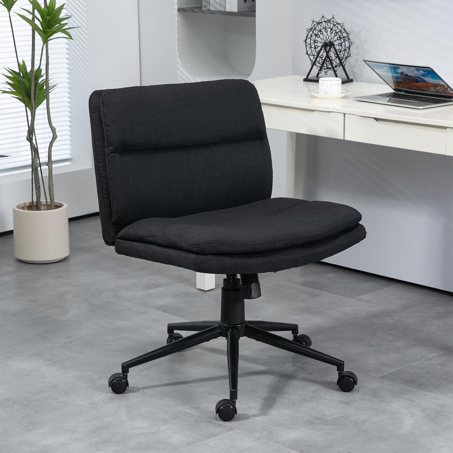 Armless Fabric Home Office Desk Chair with Wheels, Ergonomic Cross ...