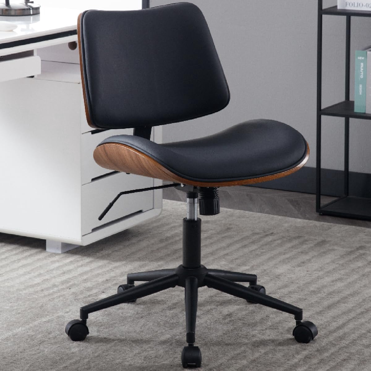Armless Home Office Chair Small Modern Walnut Chair with Wheels ...