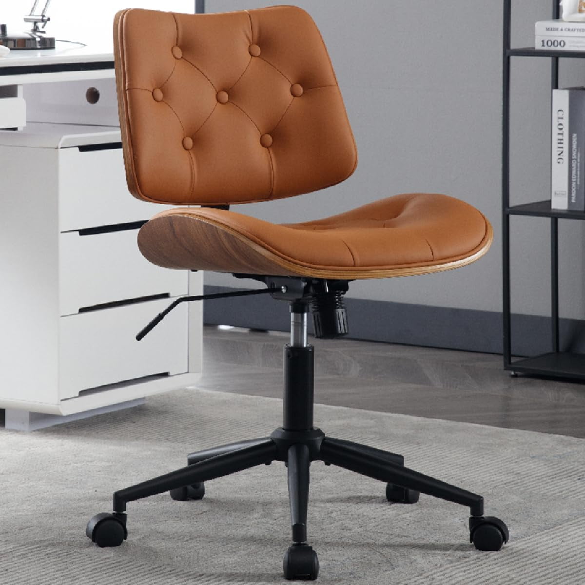 Armless Home Office Chair Small Modern Walnut Chair with Wheels ...