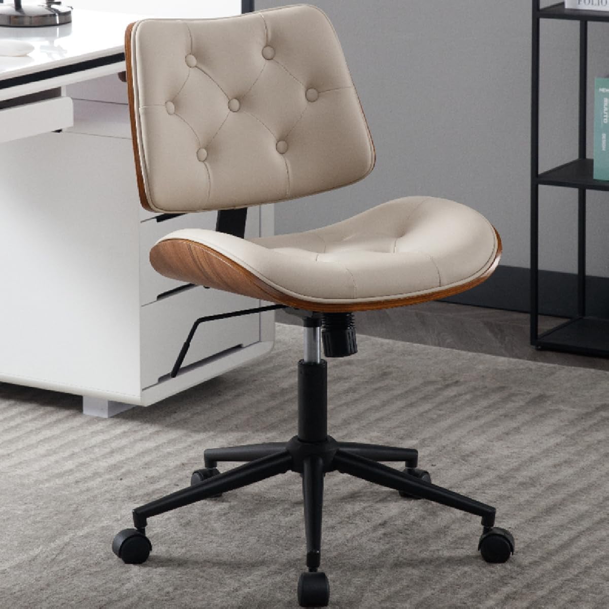 Armless Home Office Chair Small Modern Walnut Chair with Wheels ...