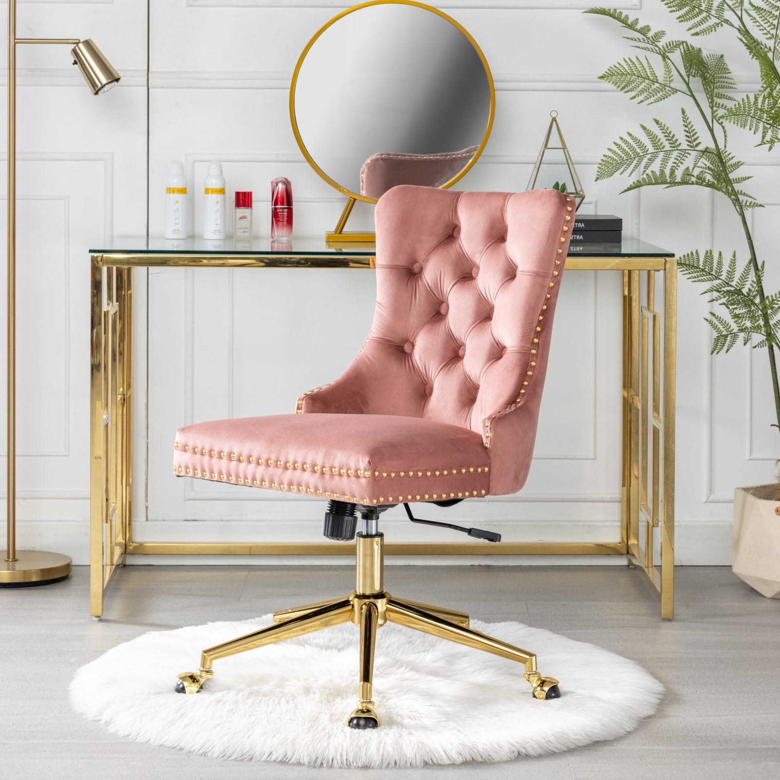 Armless Home Office Desk Chair, Height Adjustable Velvet Computer Task ...
