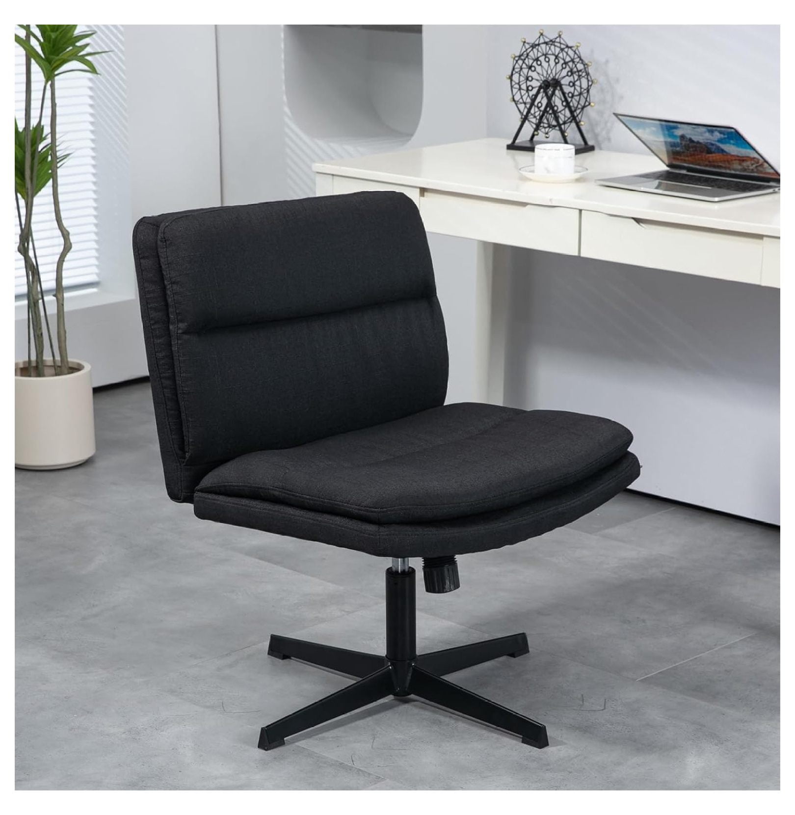 Armless Home Office Desk Chair No Wheels, Modern Fabric Swivel ...