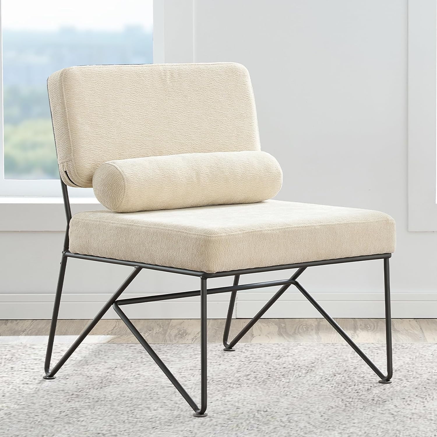 Armless Mid Century Modern Simple Accent Chair, Chenille Upholstered ...