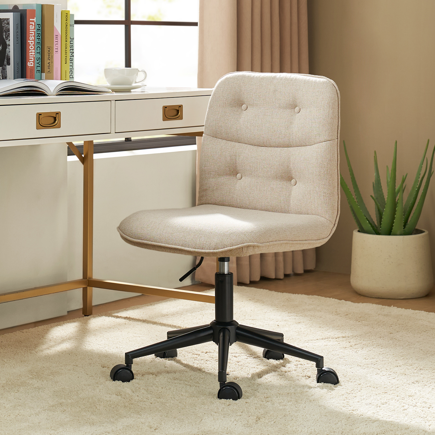 Safavieh Ian Linen Chrome Leg Swivel Office Chair, Grey/Chrome ...