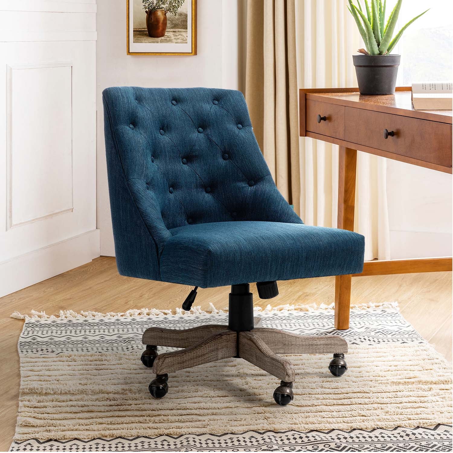 Armless Office Chair Adjustable Upholstered Swivel Task Vanity Chair ...