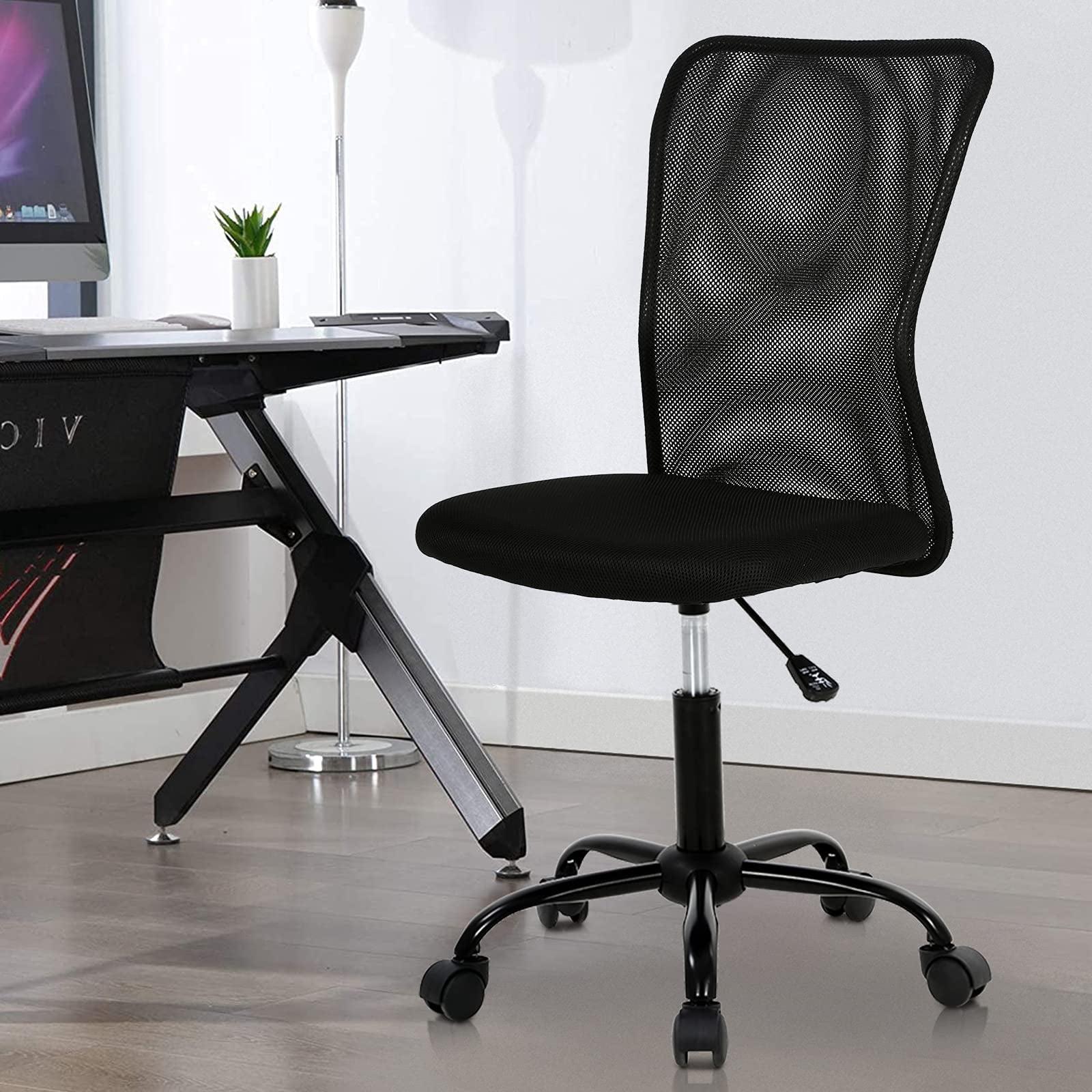 Armless Office Chair Cheap Desk Chair with Wheels Mid Back Task Chairs ...