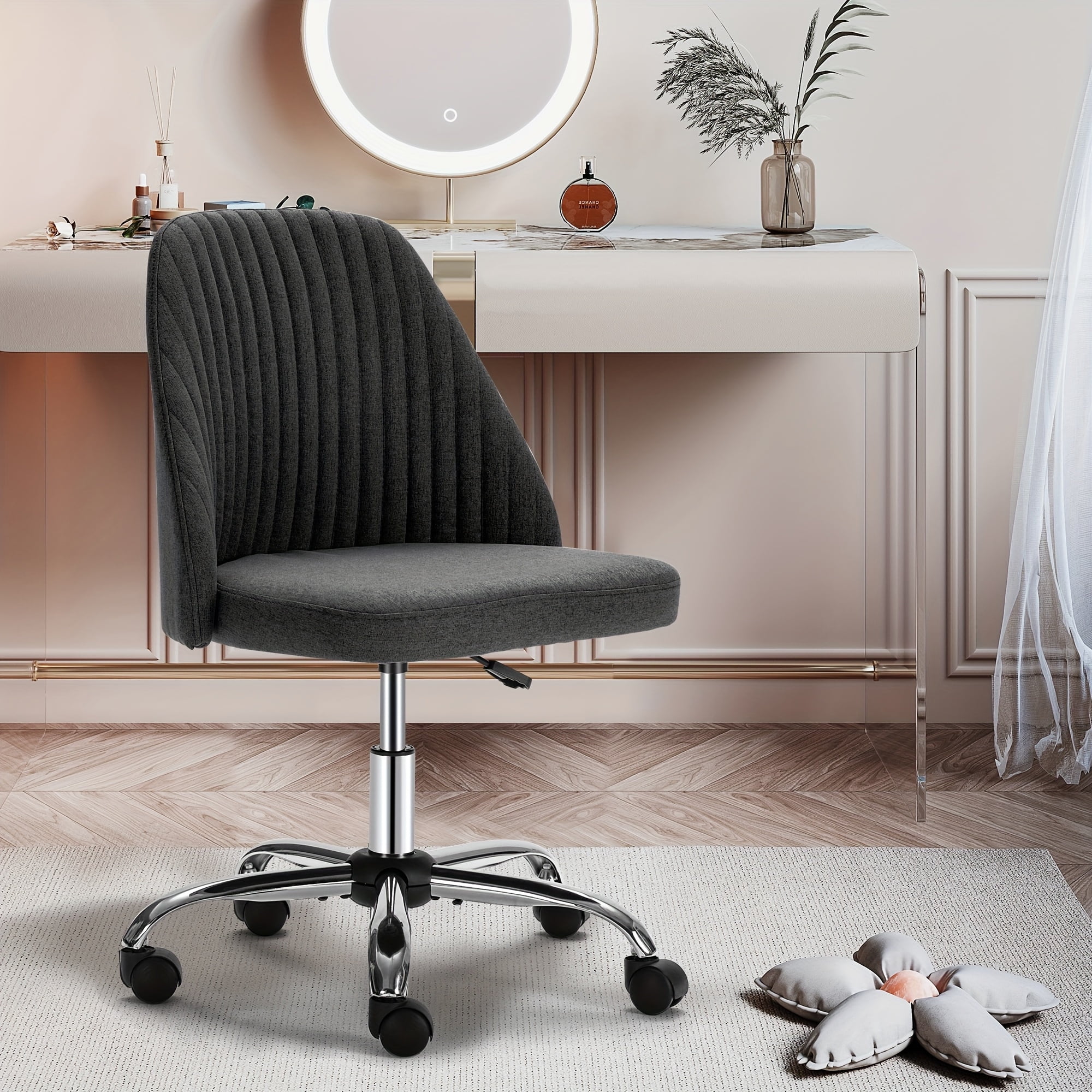 Armless Office Chair Cute Desk Chair, Modern Fabric Home Office Desk ...
