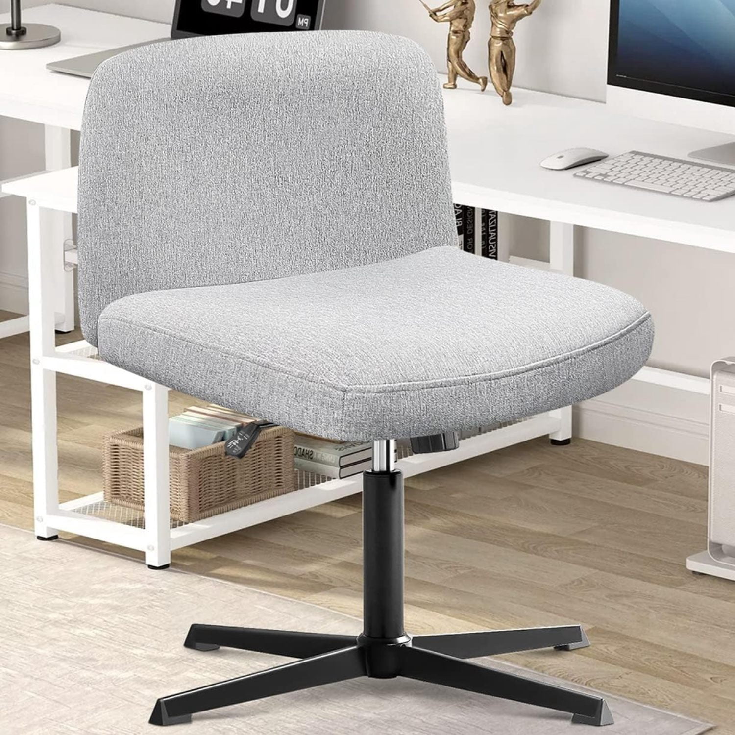 Armless Office Chair,Desk Chair No Wheels,Cross Legged Vanity Chair ...