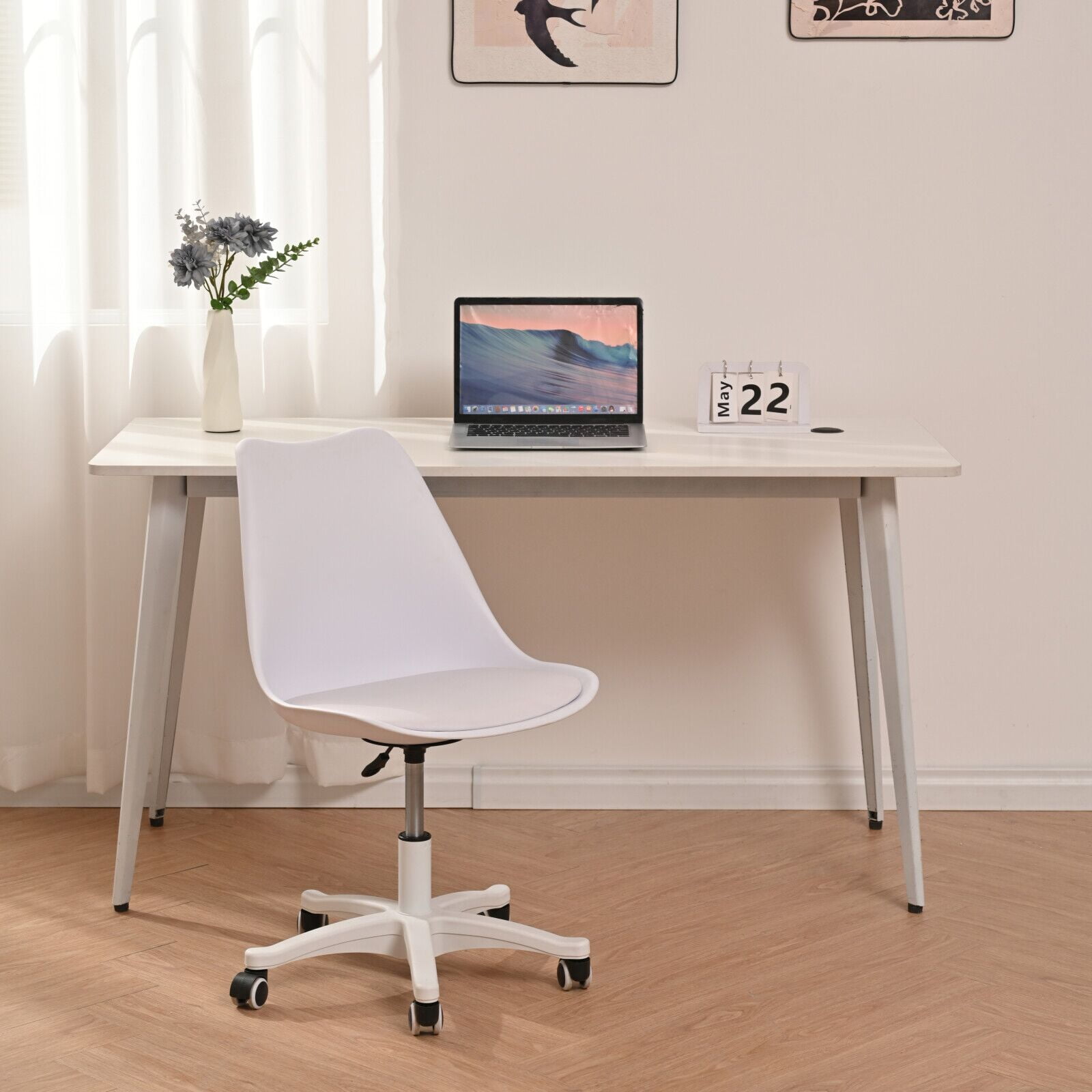 Armless Office Chair,Ergonomic Small Computer Desk Chair with Wheels ...