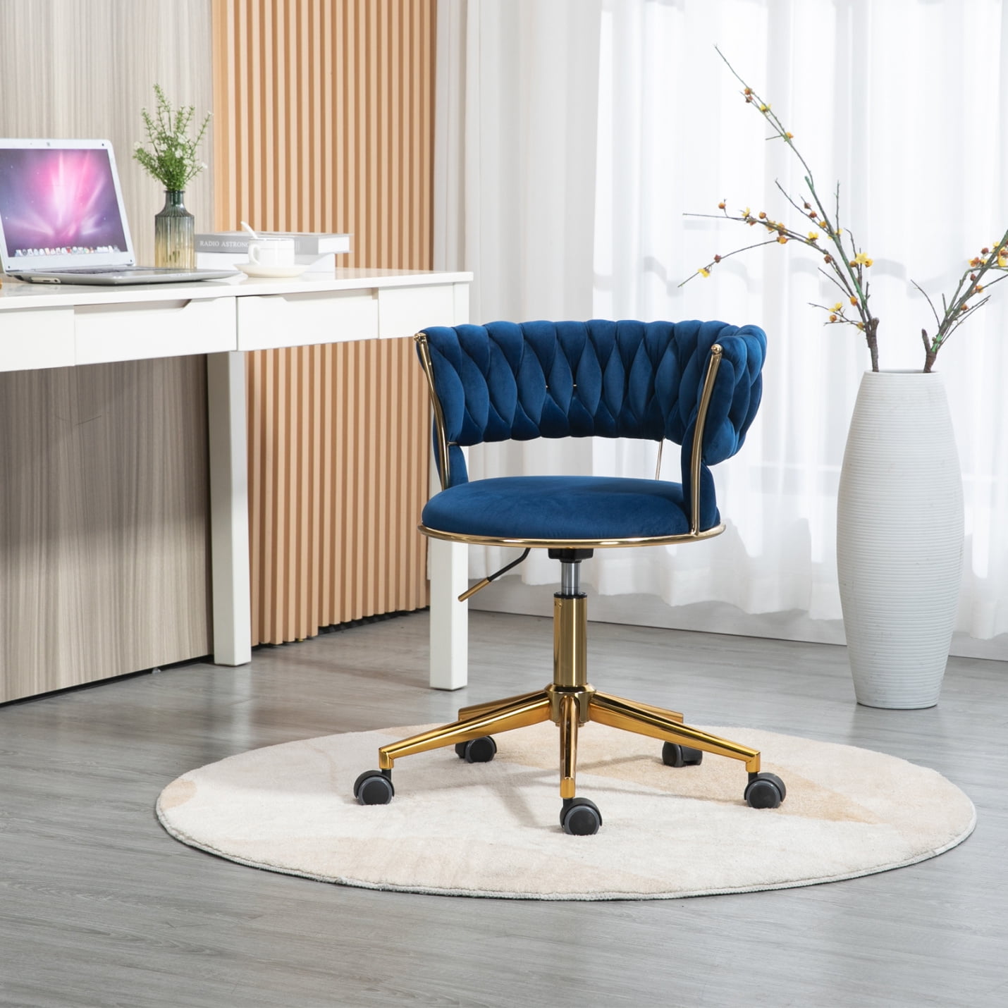 Armless Office Chair with Wheels, Ergonomic Office Chair in Velvet ...